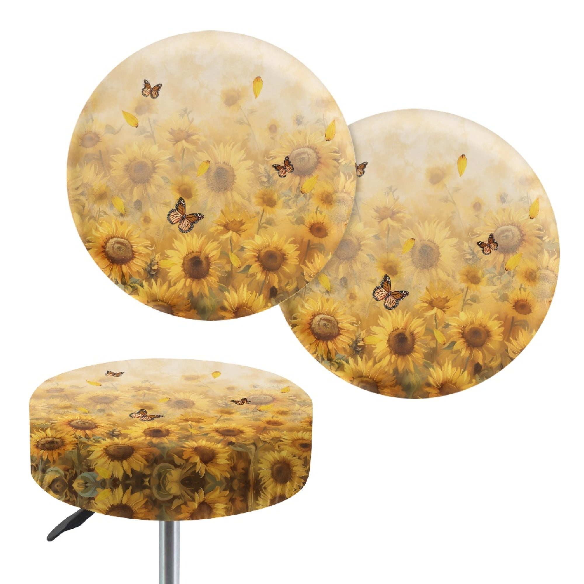 ZIATUBLE Sunflower Butterflies Bar Stool Cover Round Reusable Chair ...