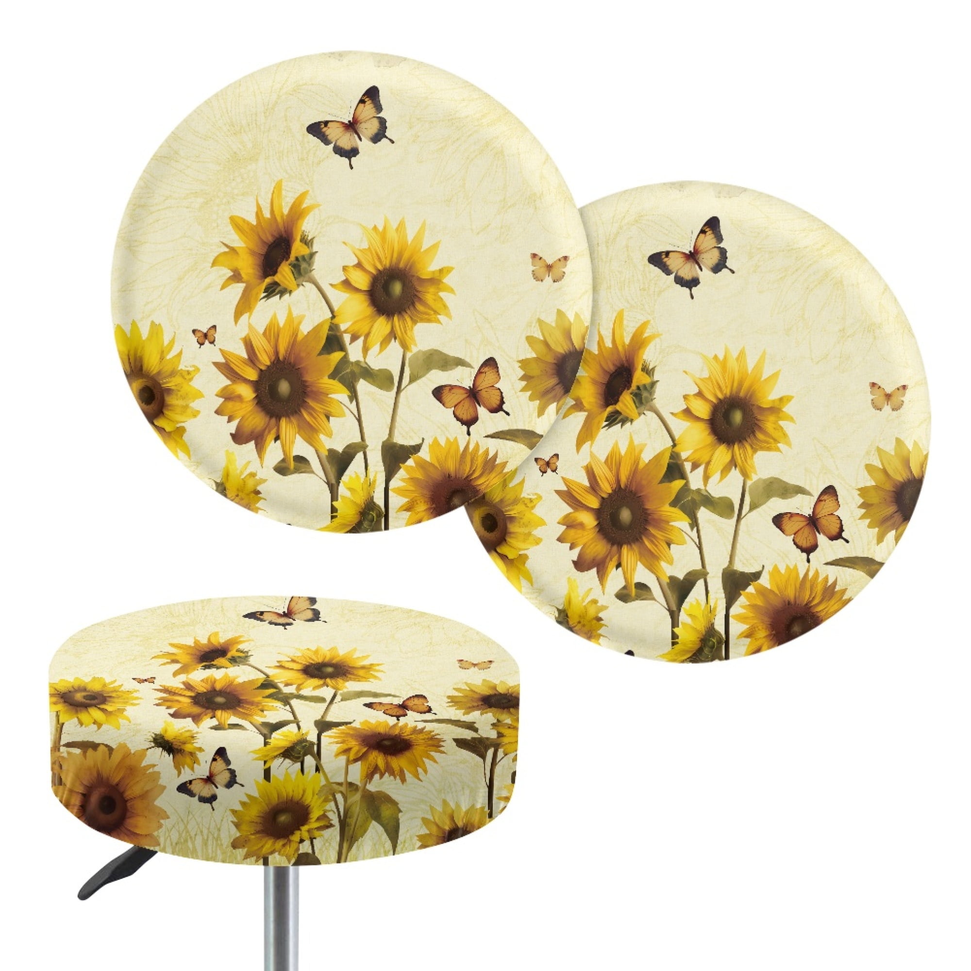 ZIATUBLE Sunflower Butterfly Round Stool Cover Cushion 2 Packs Round ...