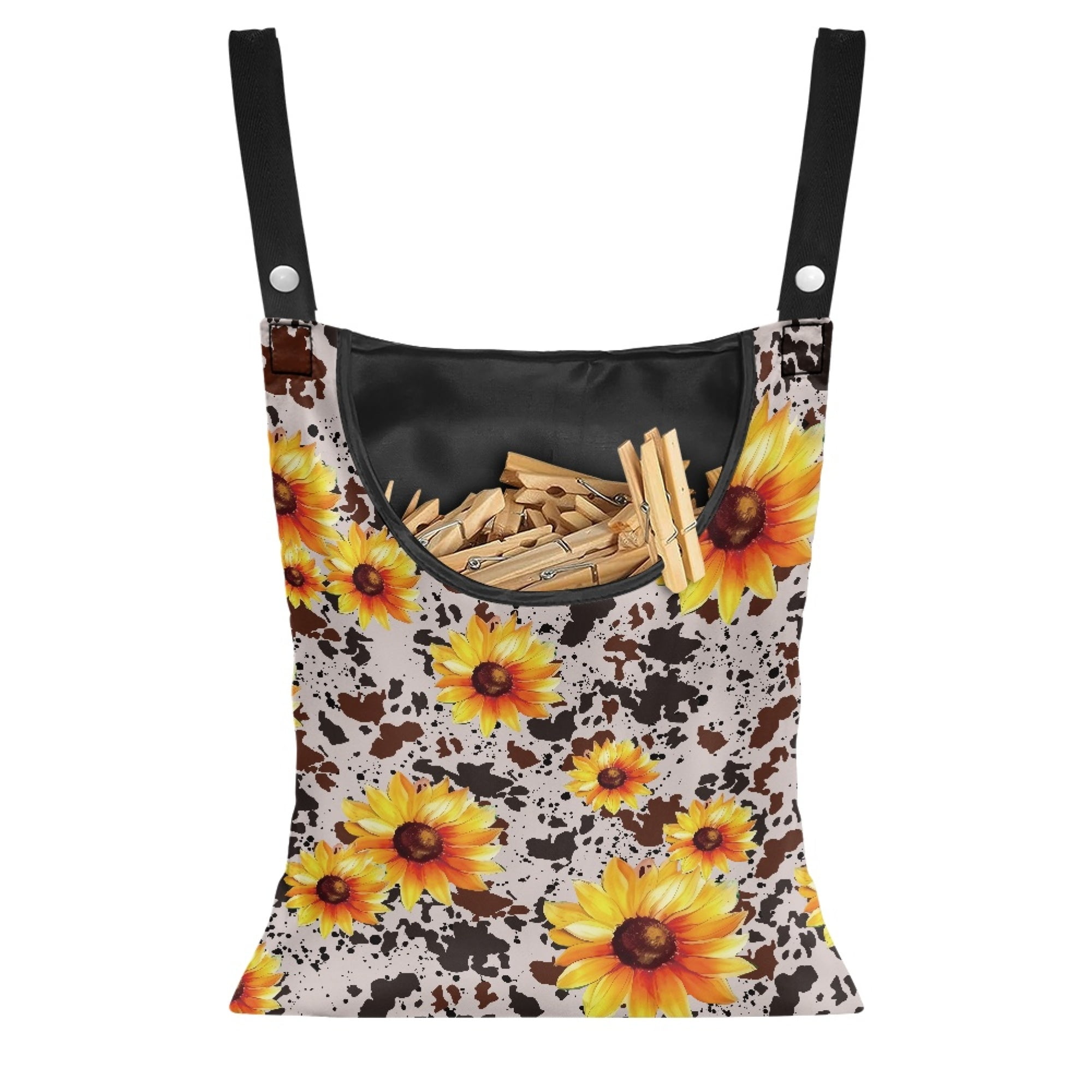 ZIATUBLE Sunflower Clothespin Bag Holder Cow Print Clothespin Storage ...