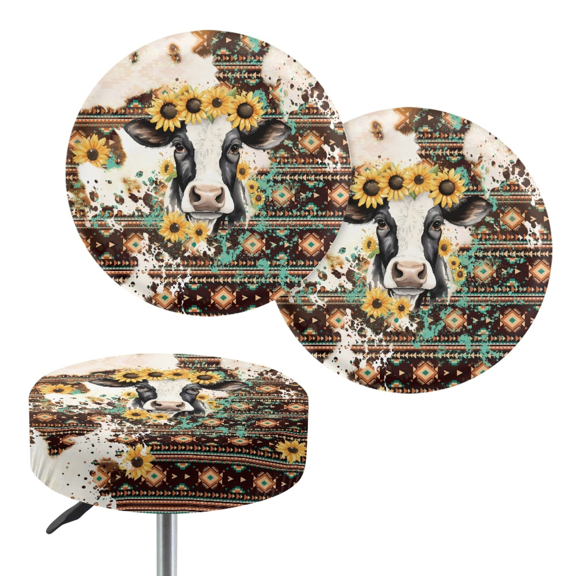 ZIATUBLE Sunflower Cow Chairs Decorative Cover Aztec Southwest Bar ...