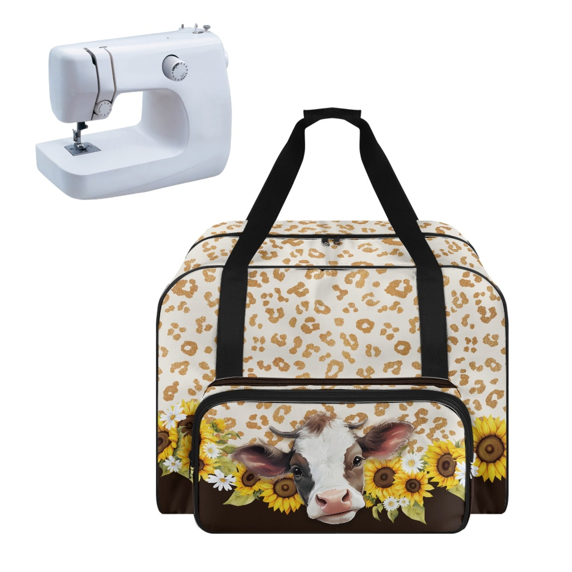 ZIATUBLE Sunflower Cow Portable Padded Storage Leopard Print Sewing ...