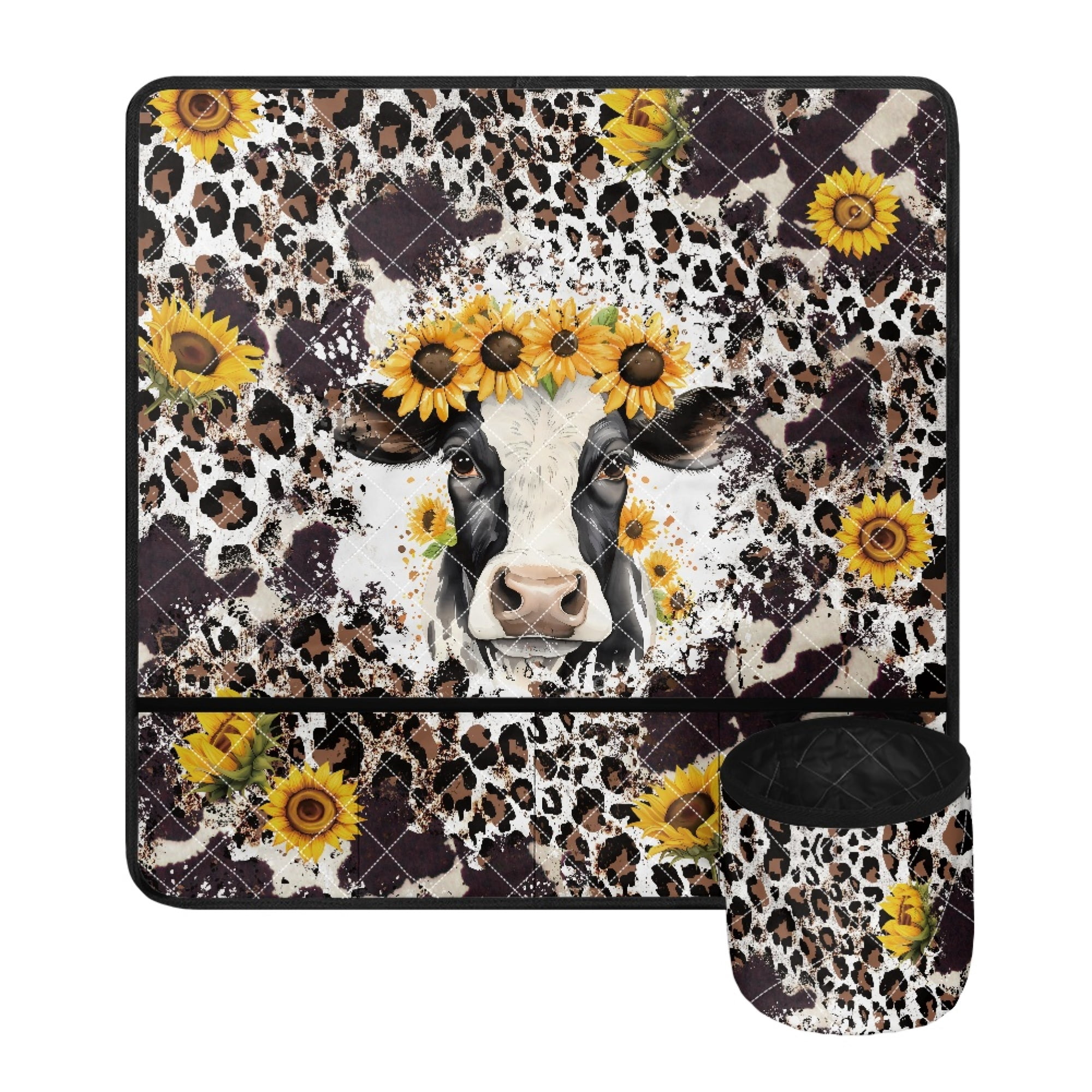 ZIATUBLE Sunflower Cow Sewing Machine Mat Leopard Print Sewing Machine ...
