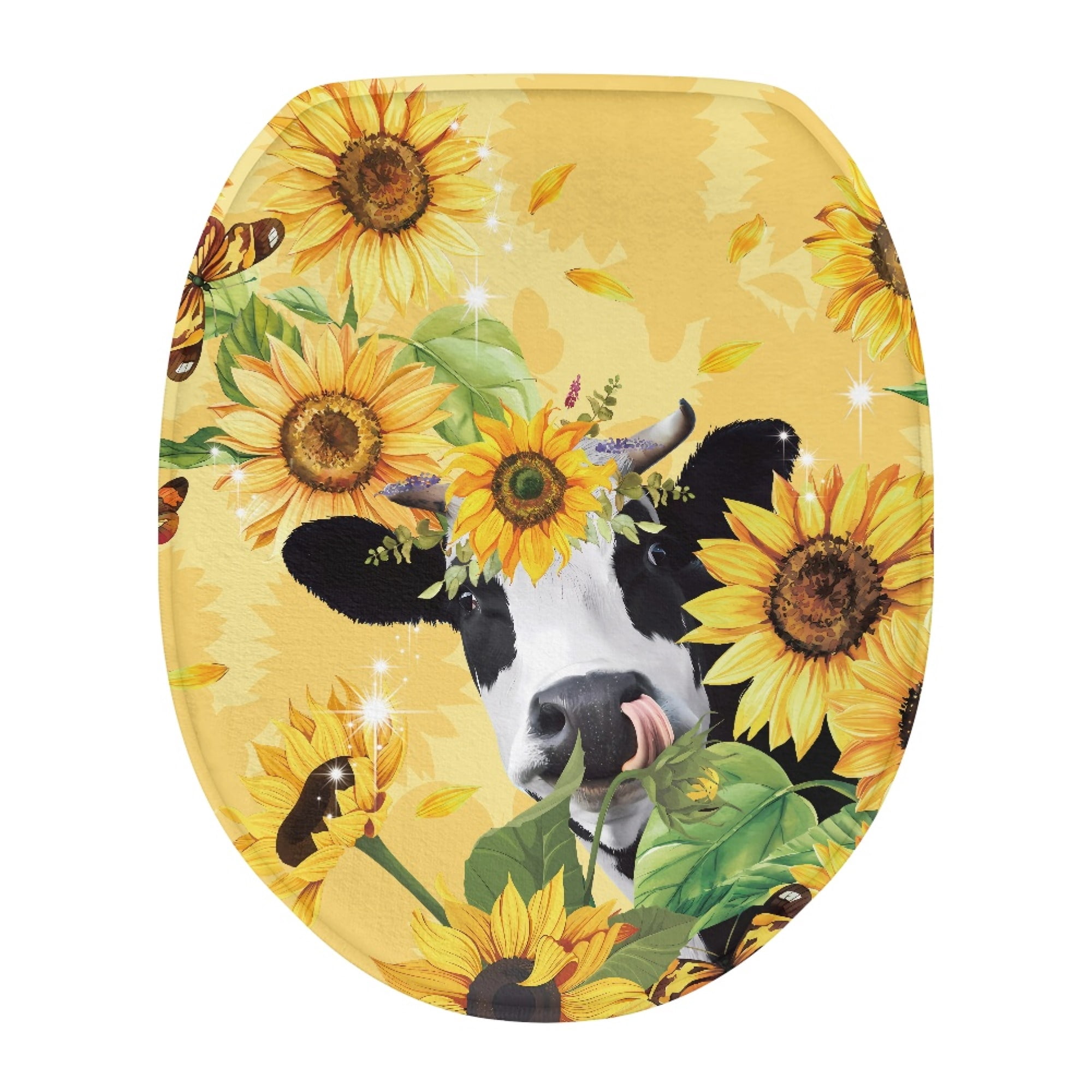 ZIATUBLE Sunflower Cow Toilet Lid Seat Cover Washroom Toilet Bowl Dust ...