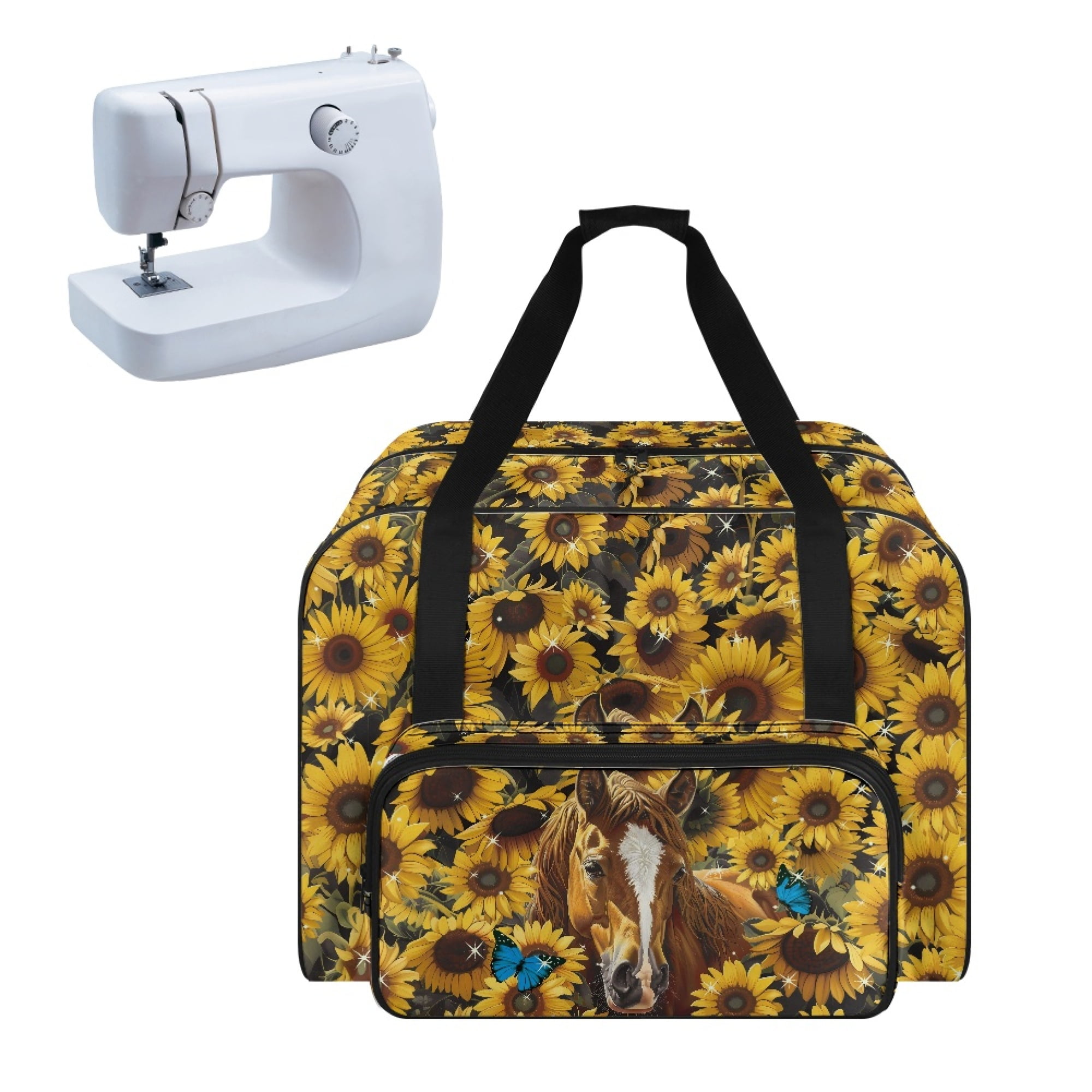 ZIATUBLE Sunflower Horse Sewing Machine Tote Bag Butterfly Sewing ...