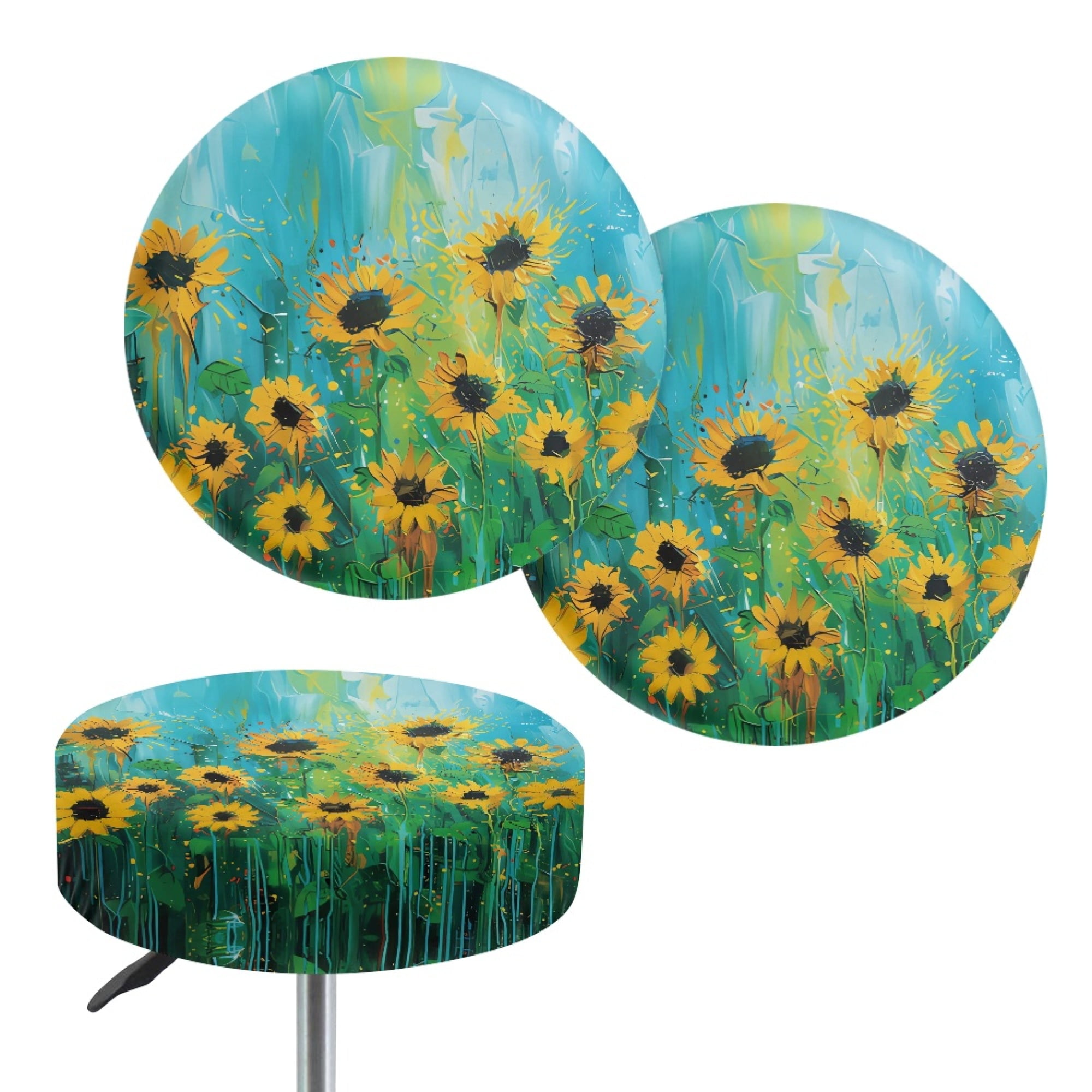 ZIATUBLE Sunflower Oil Painting Round Protective Cover Removable Seat ...