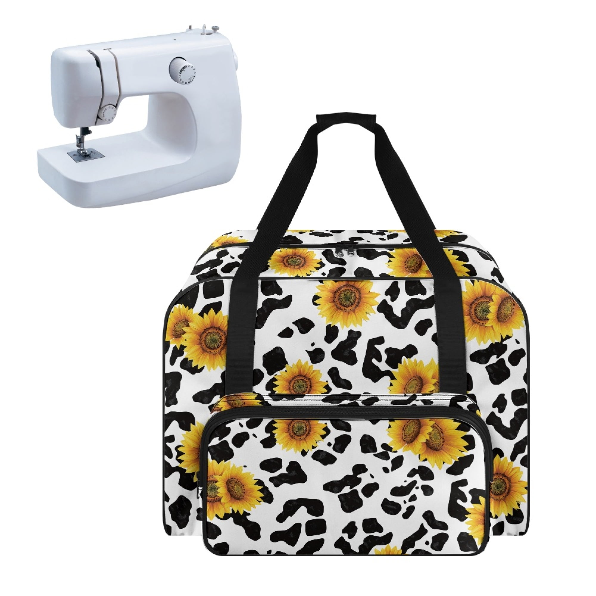 ZIATUBLE Sunflower Sewing Machine Cases Cow Print Portable Cover Tote ...