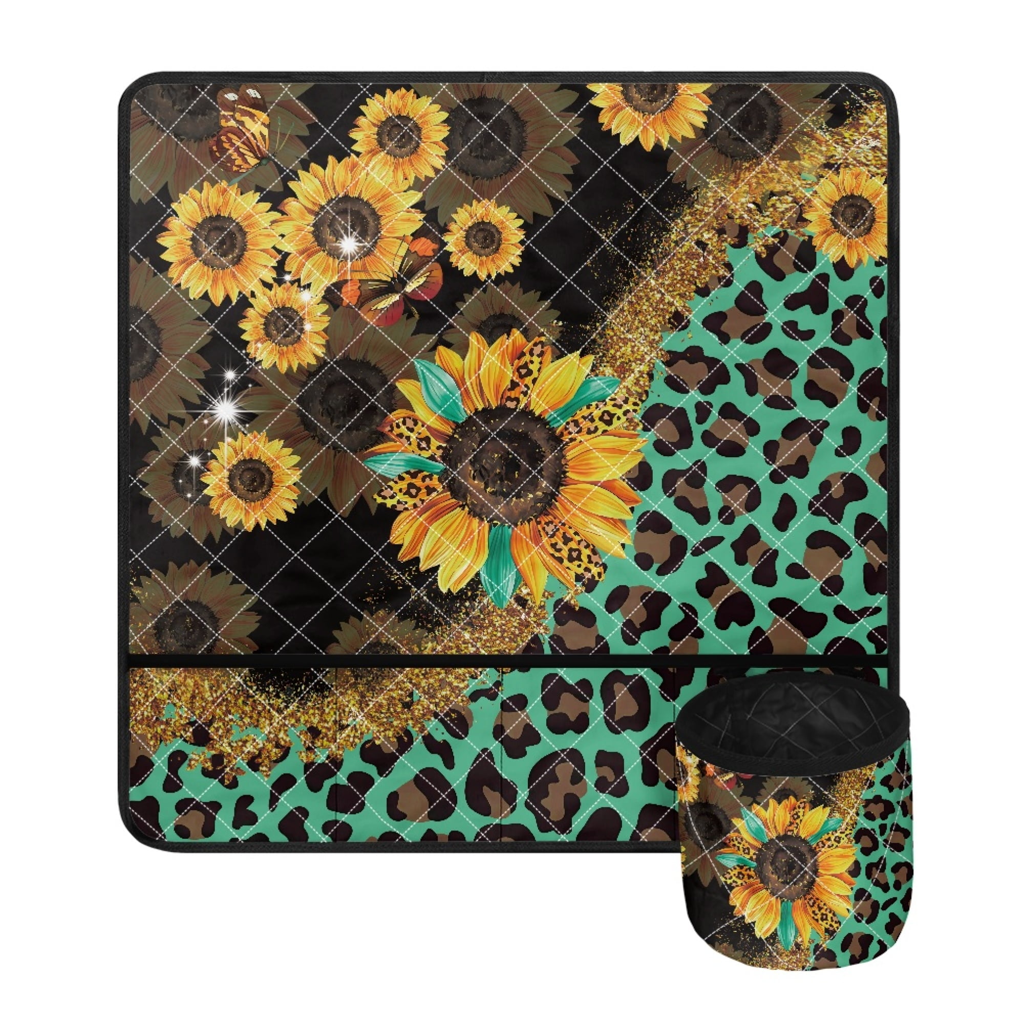 ZIATUBLE Sunflower Sewing Machine Mat with Small Cylinder Leopard Print ...