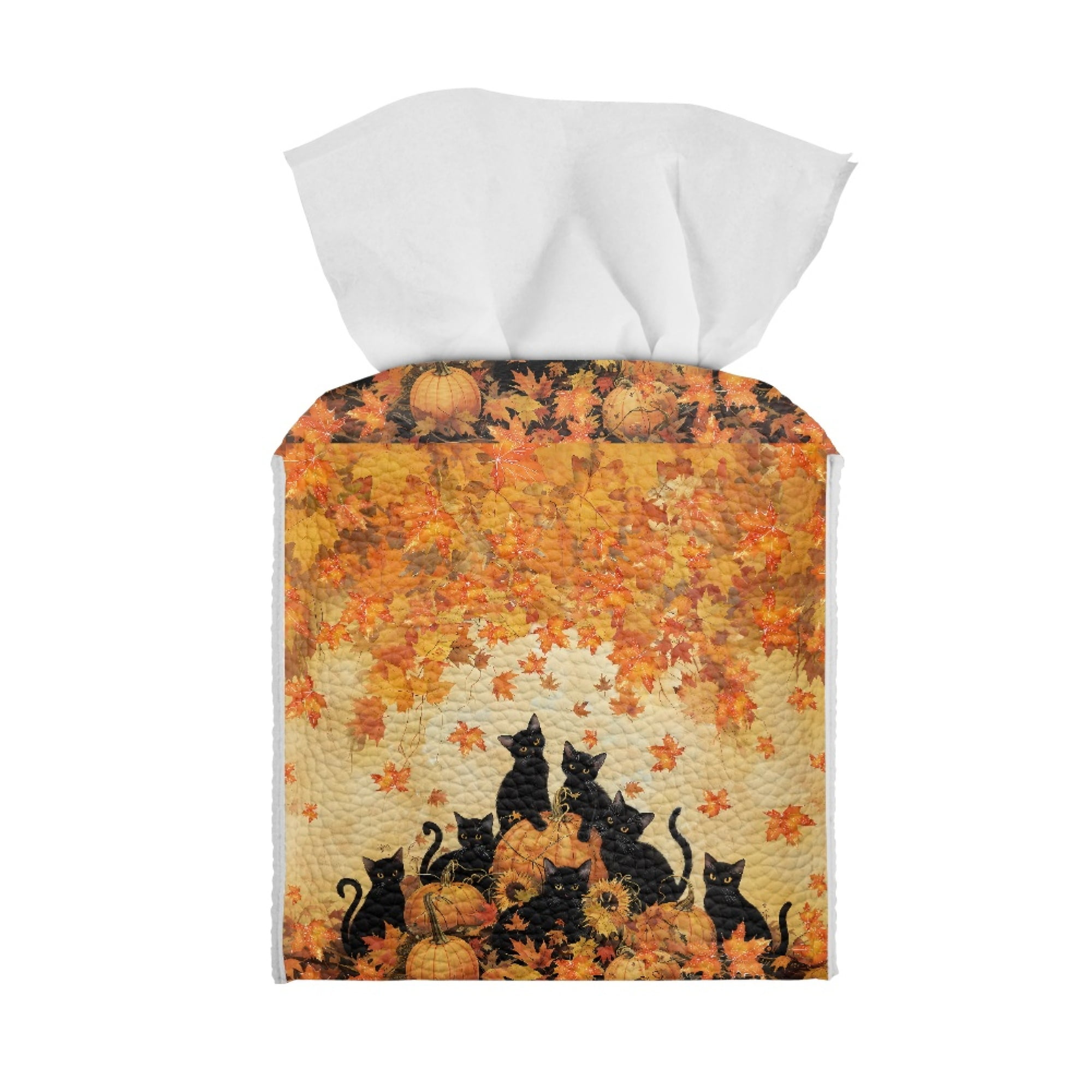 ZIATUBLE Thanksgiving Black Cat Leather Tissue Box Covers PU Maple ...