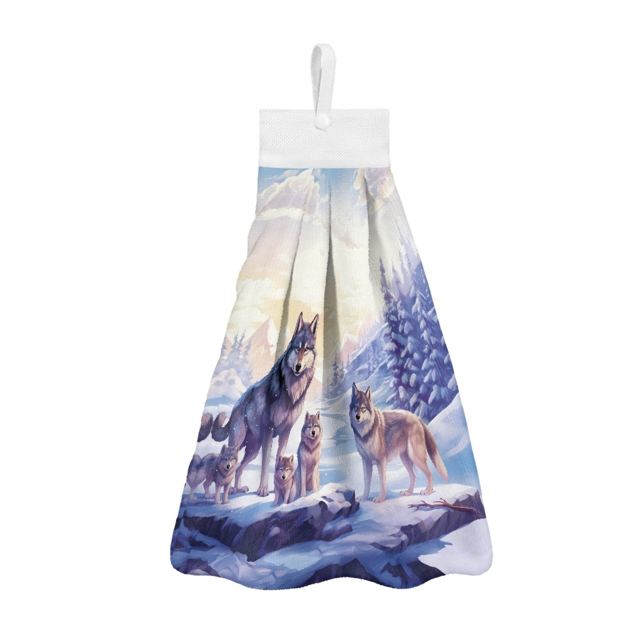ZIATUBLE Wolf Hanging Kitchen Towel Snow Hanging Hand Dry Towels with ...