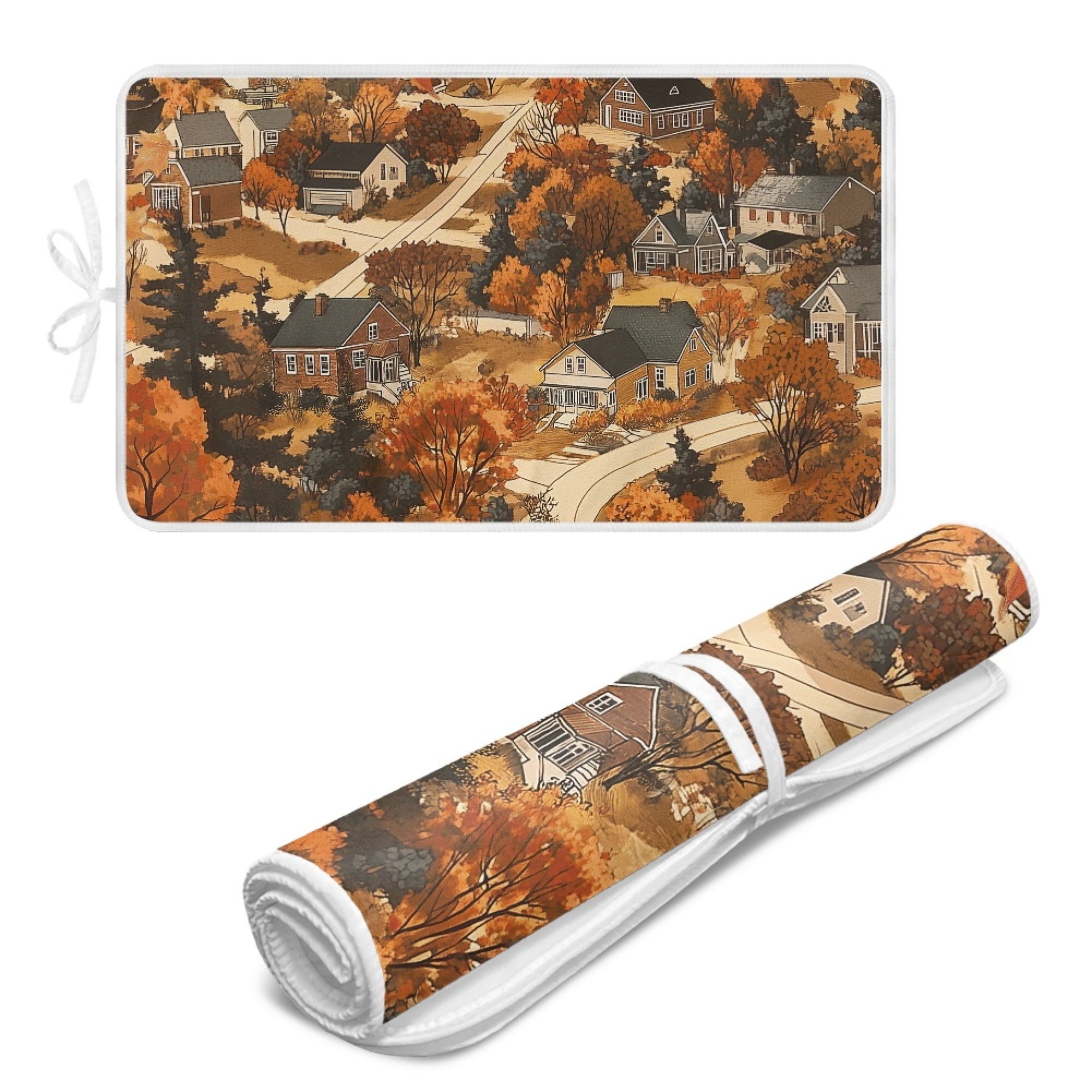 ZIATUBLES Autumn Neighborhood Print Foldable Ironing Mat for Table Top ...