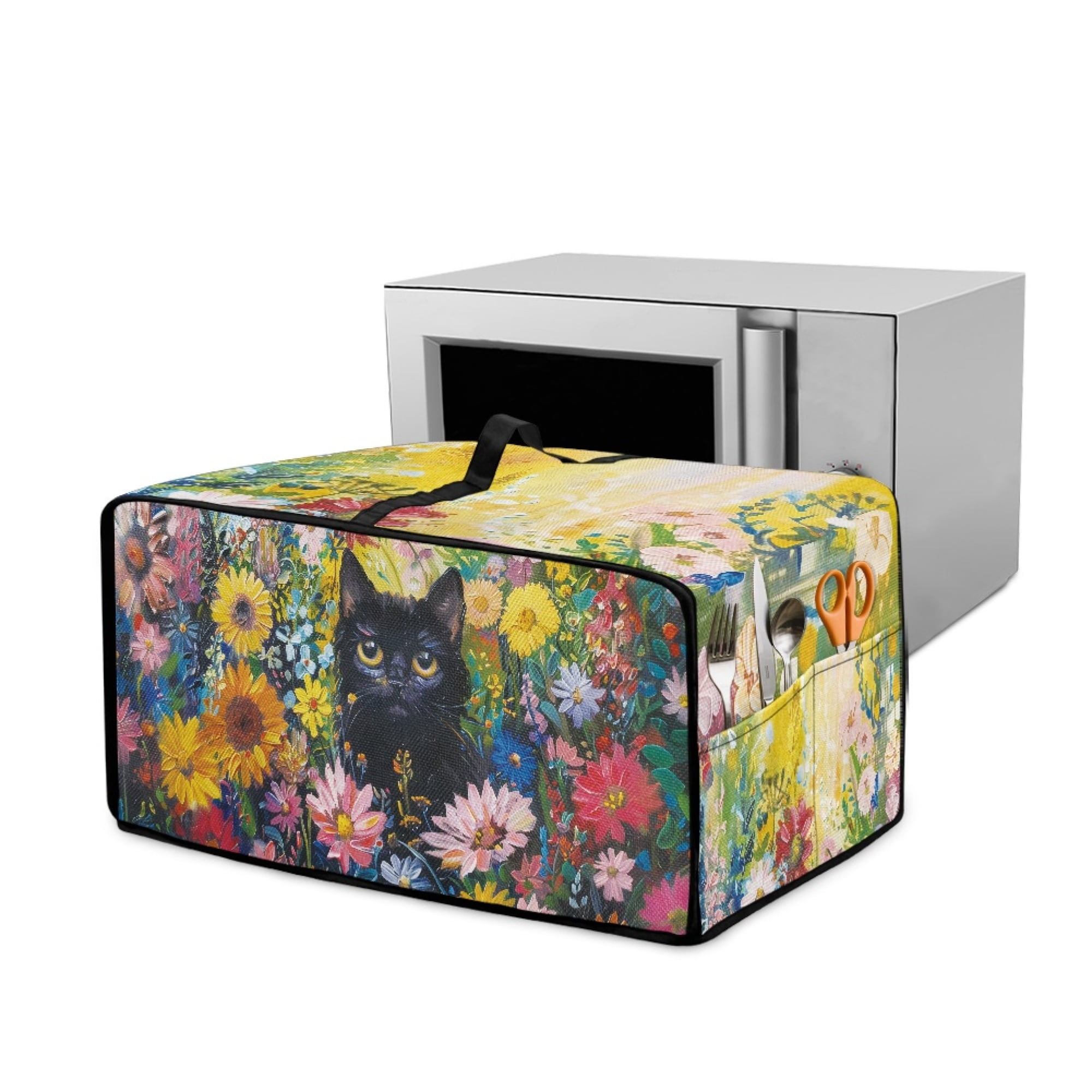 ZIATUBLES Black Cat Floral Print Decorative Toaster Oven Cover ...