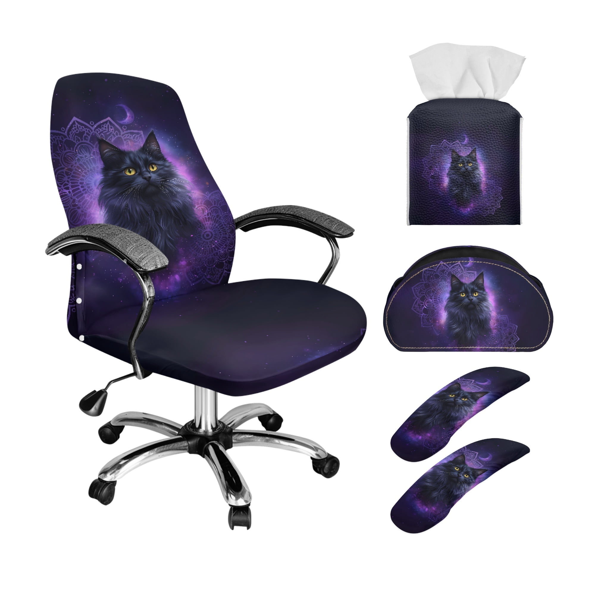 ZIATUBLES Black Cat Print Stretchable Chair Slipcover with Armrest ...