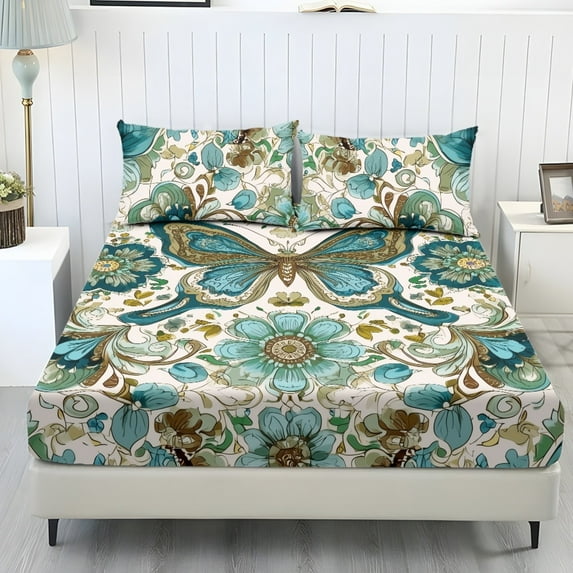 ZIATUBLES Butterfly Flower Printed Queen Sheet Set, 3 Piece Standard ...