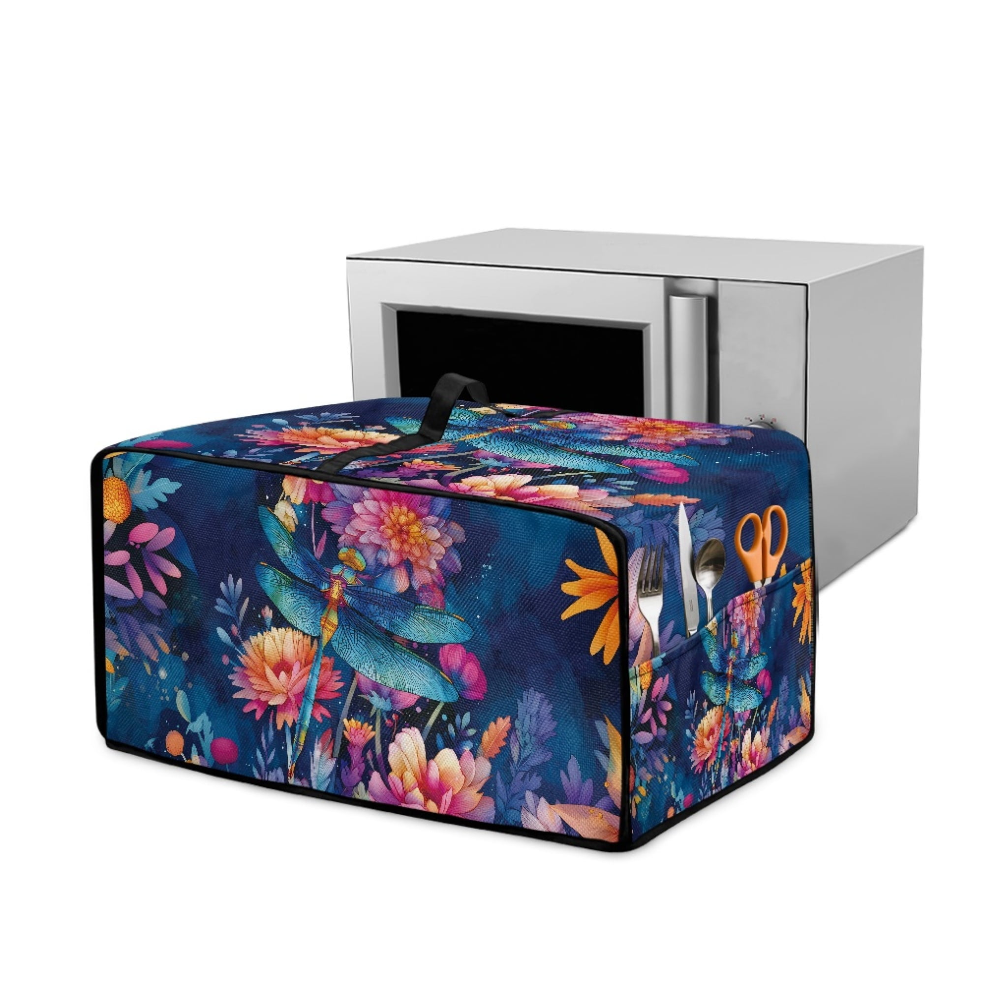 ZIATUBLES Dragonfly Flower Print Toaster Oven Cover Linen-Look ...