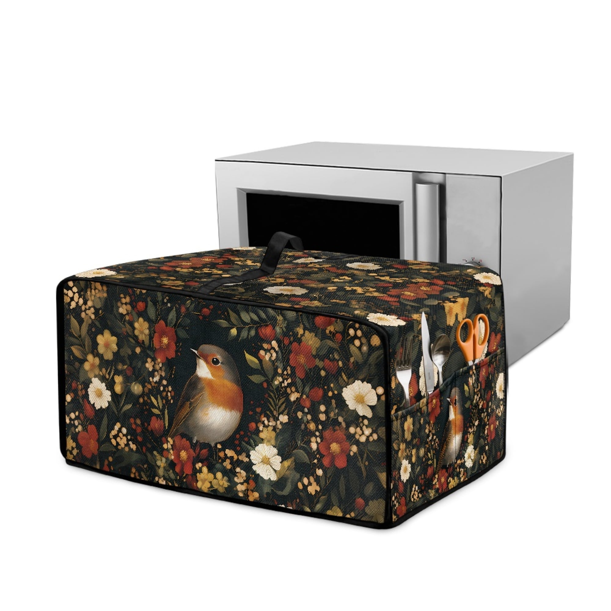 ZIATUBLES Robin Floral Print Toaster Oven Cover Linen-Look Polyester ...