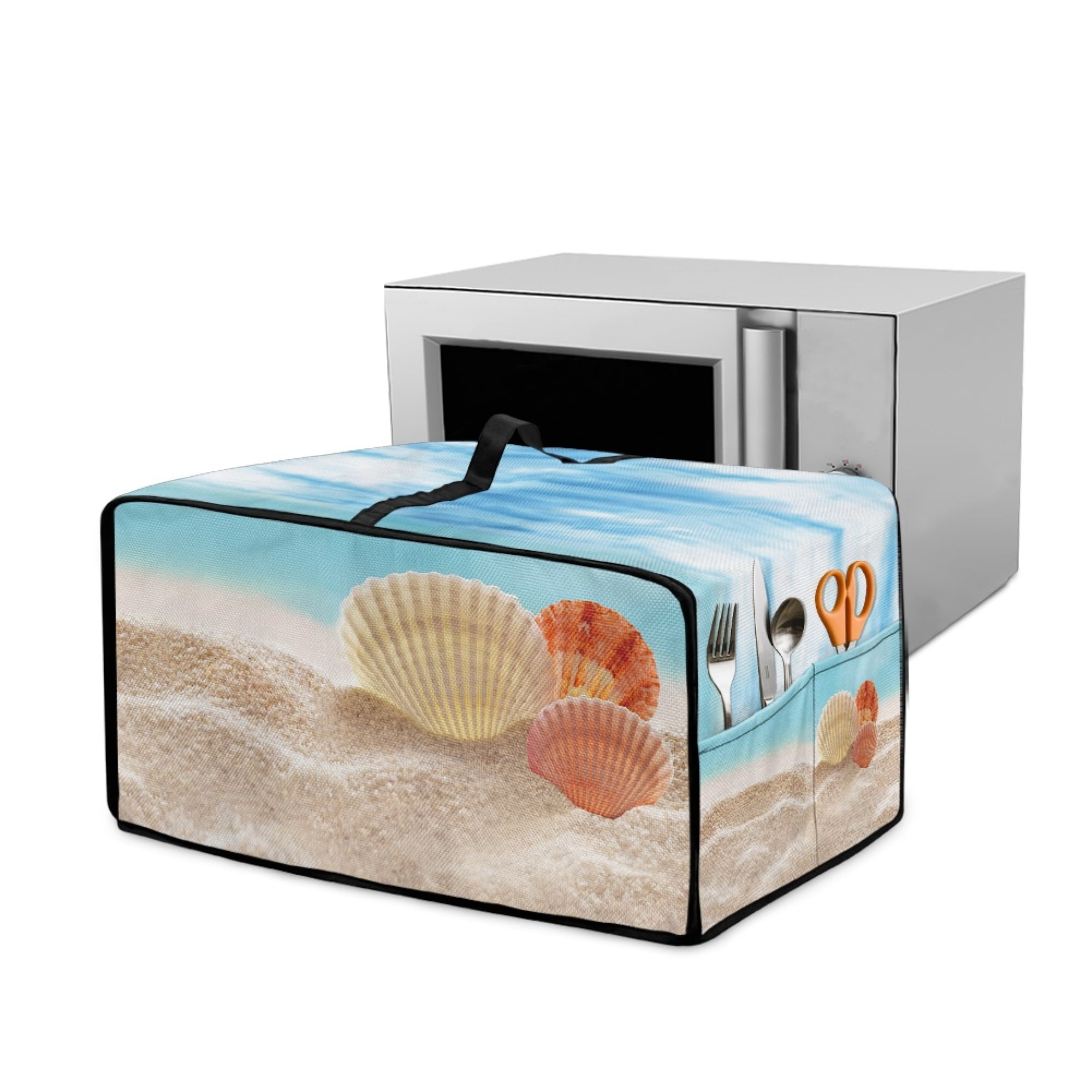 ZIATUBLES Shell Beach Print Toaster Oven Cover Linen-Look Polyester ...