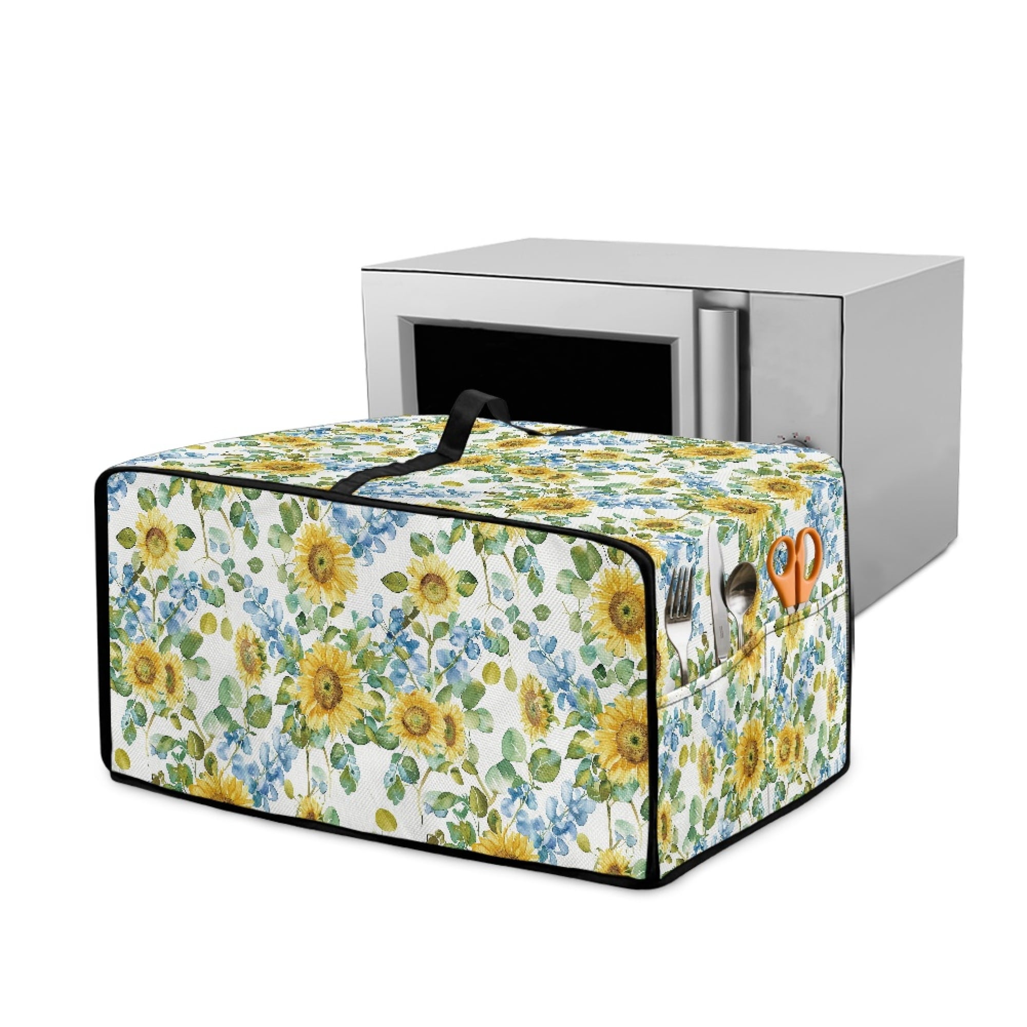 ZIATUBLES Sunflower Leaf Print Toaster Oven Cover Linen-Look Polyester ...