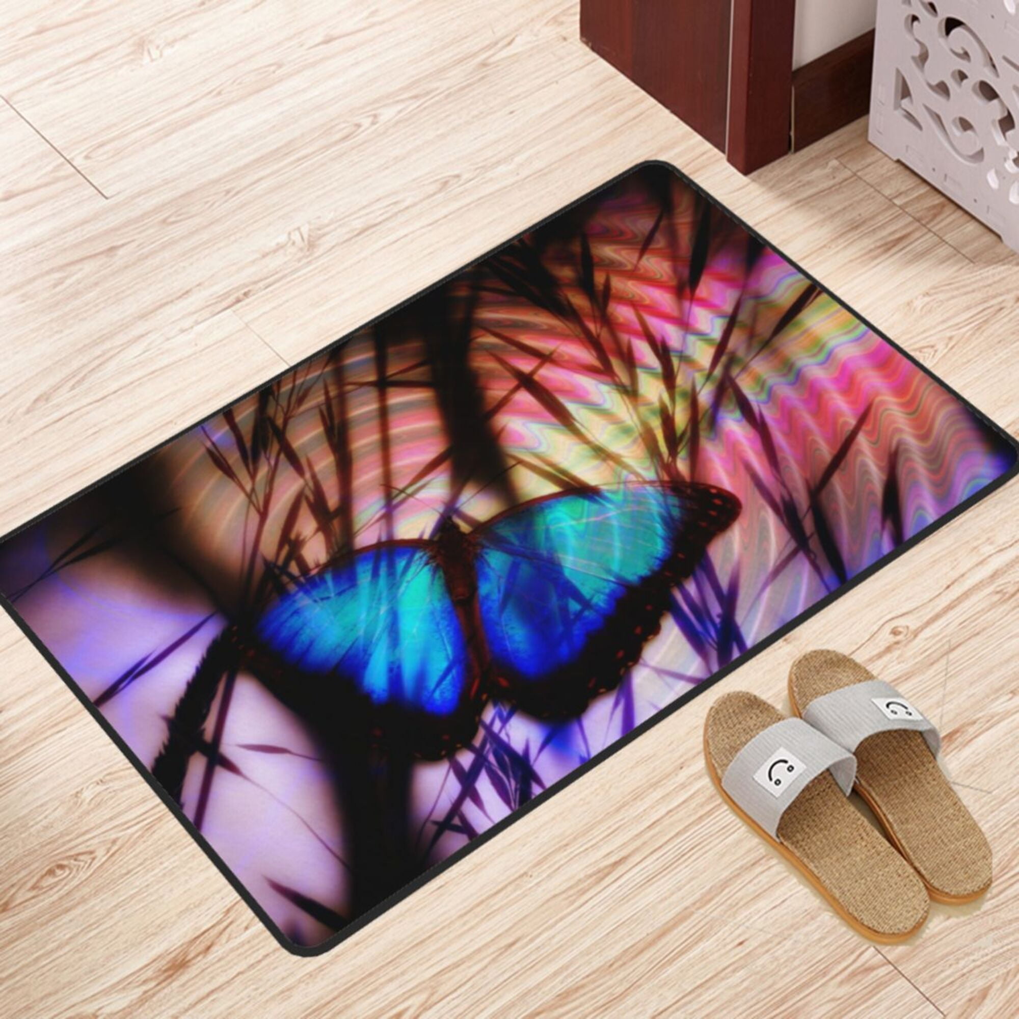 ZICANCN Area Rugs Doormat , Butterfly Stalks Collage Facecloth Non-Slip ...