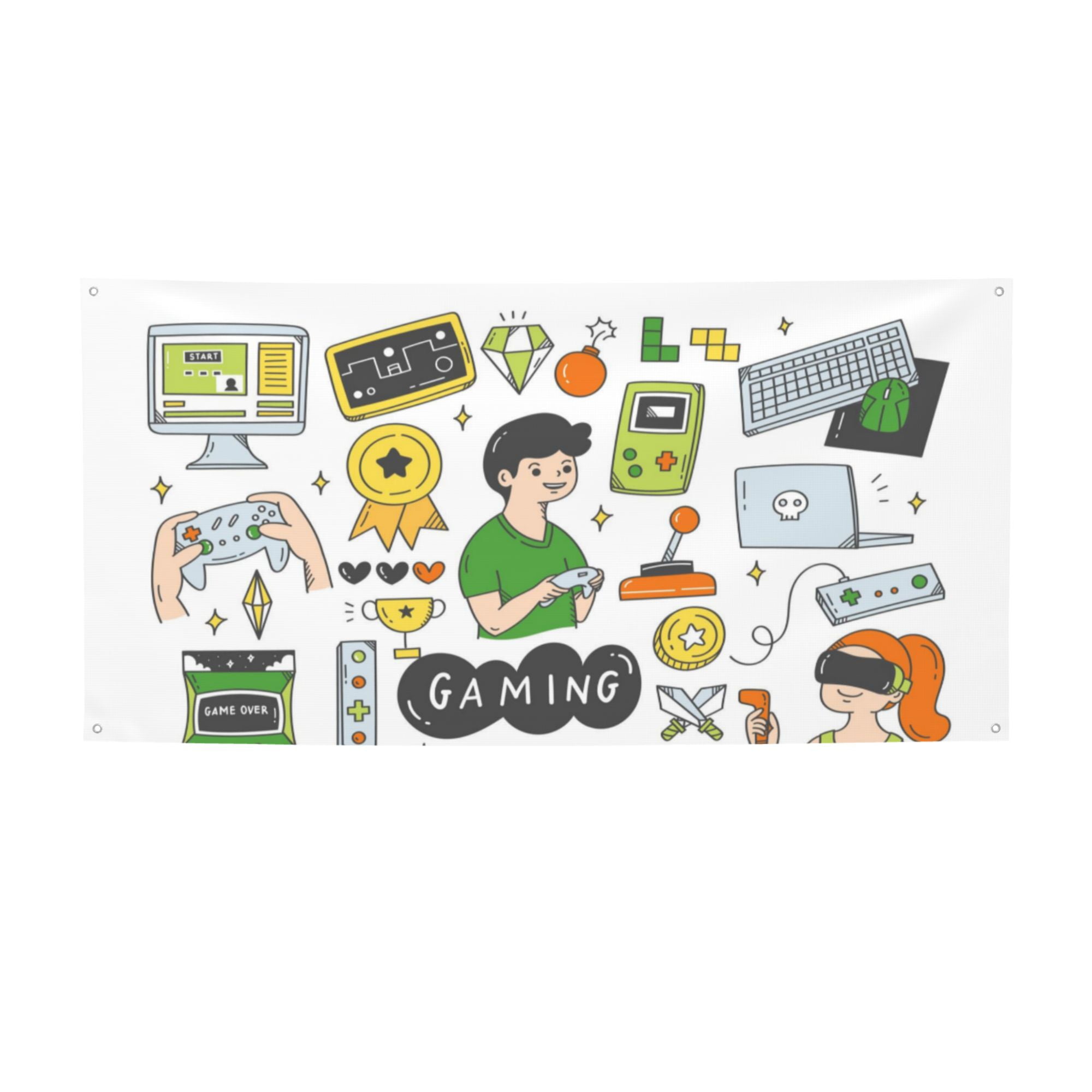 ZICANCN Banner Yard Signs, Gamer Doodle New Party Wall Decor for Indoor ...