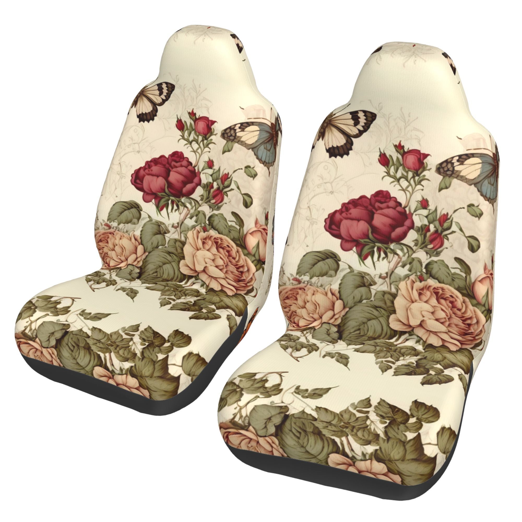 ZICANCN Car Seat Covers Front Seats Only, Roses Butterflies Automotive ...