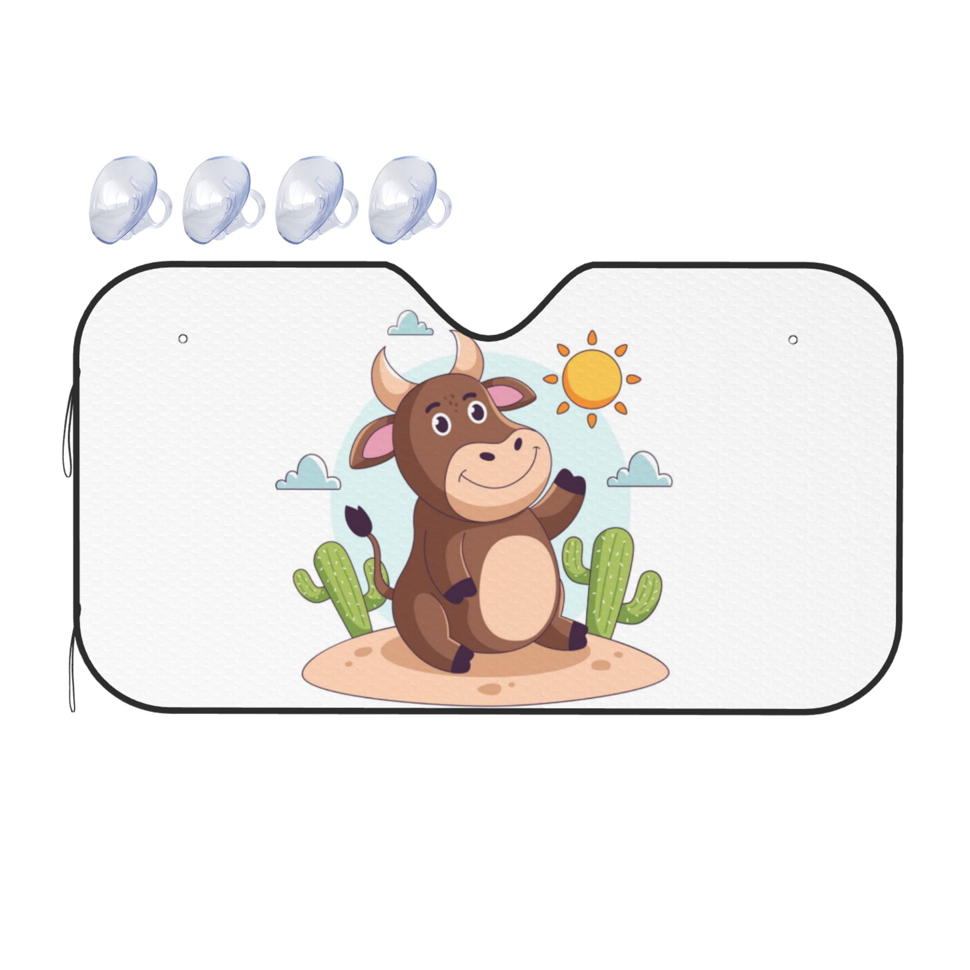 ZICANCN Car Sun Shades Front Windshield, Cartoon Bull Hello ...