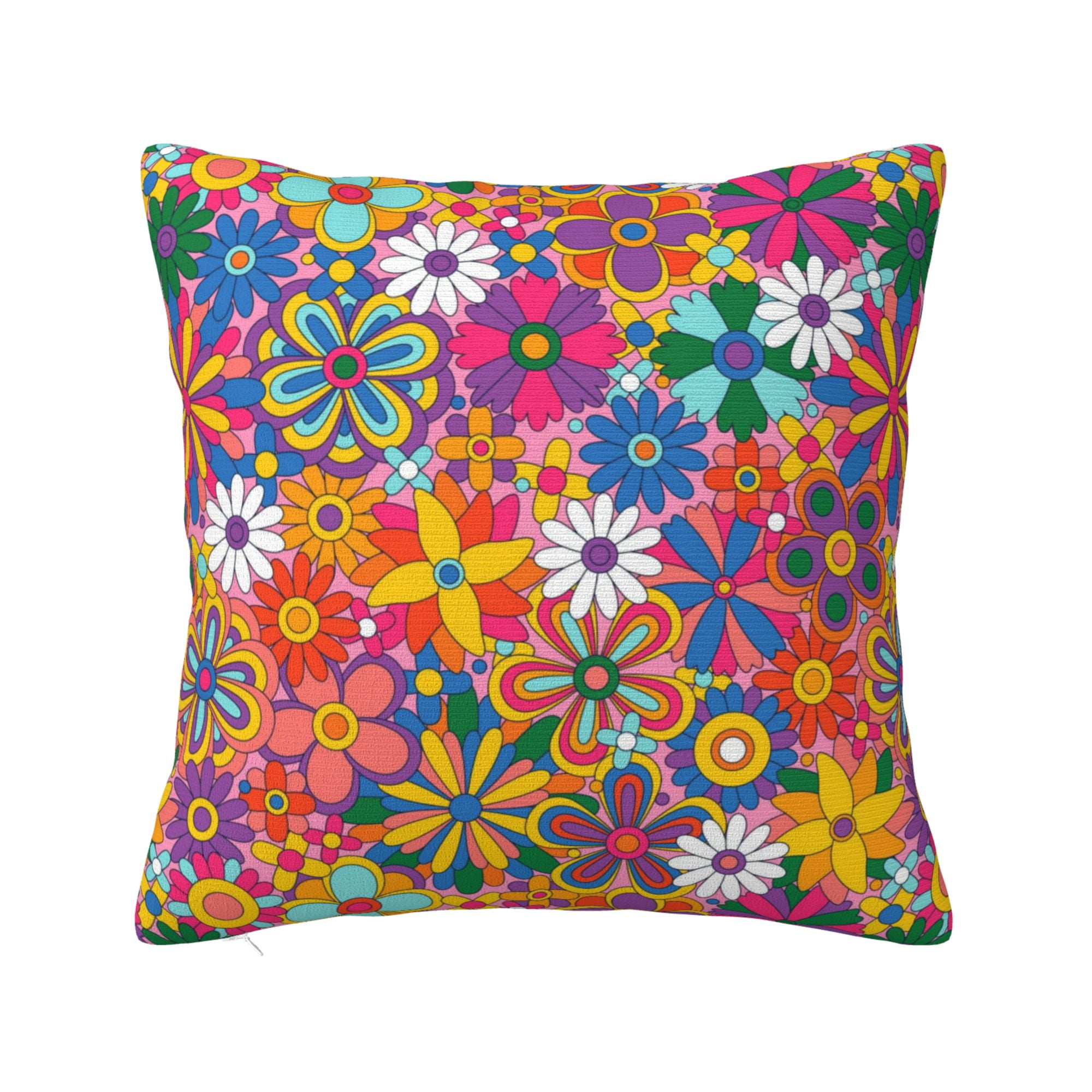 ZICANCN Cartoon Colorful Groovy Floral Throw Pillow Covers, Bed Couch ...