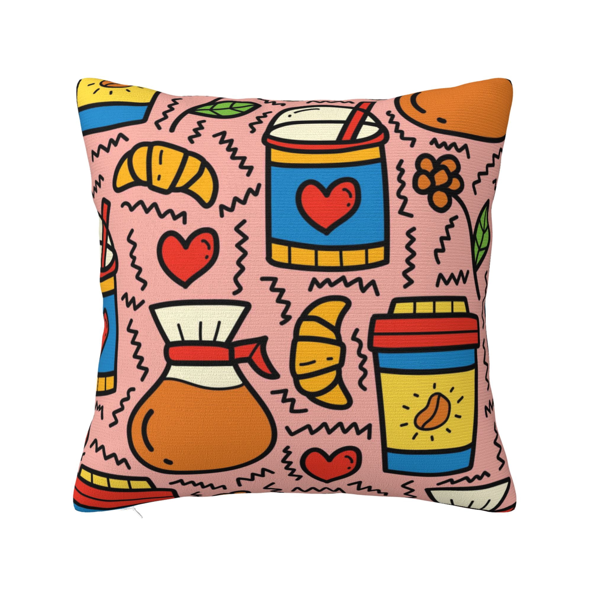 ZICANCN Cartoon Delicious Doodle Food Throw Pillow Covers, Bed Couch ...