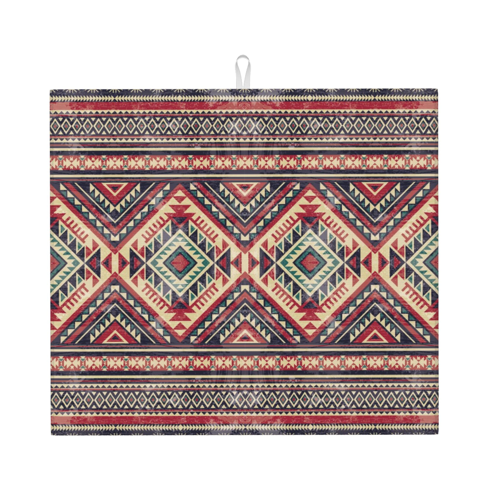 ZICANCN Dish Drying Mat for Kitchen Countertop, Native Red Geometric ...