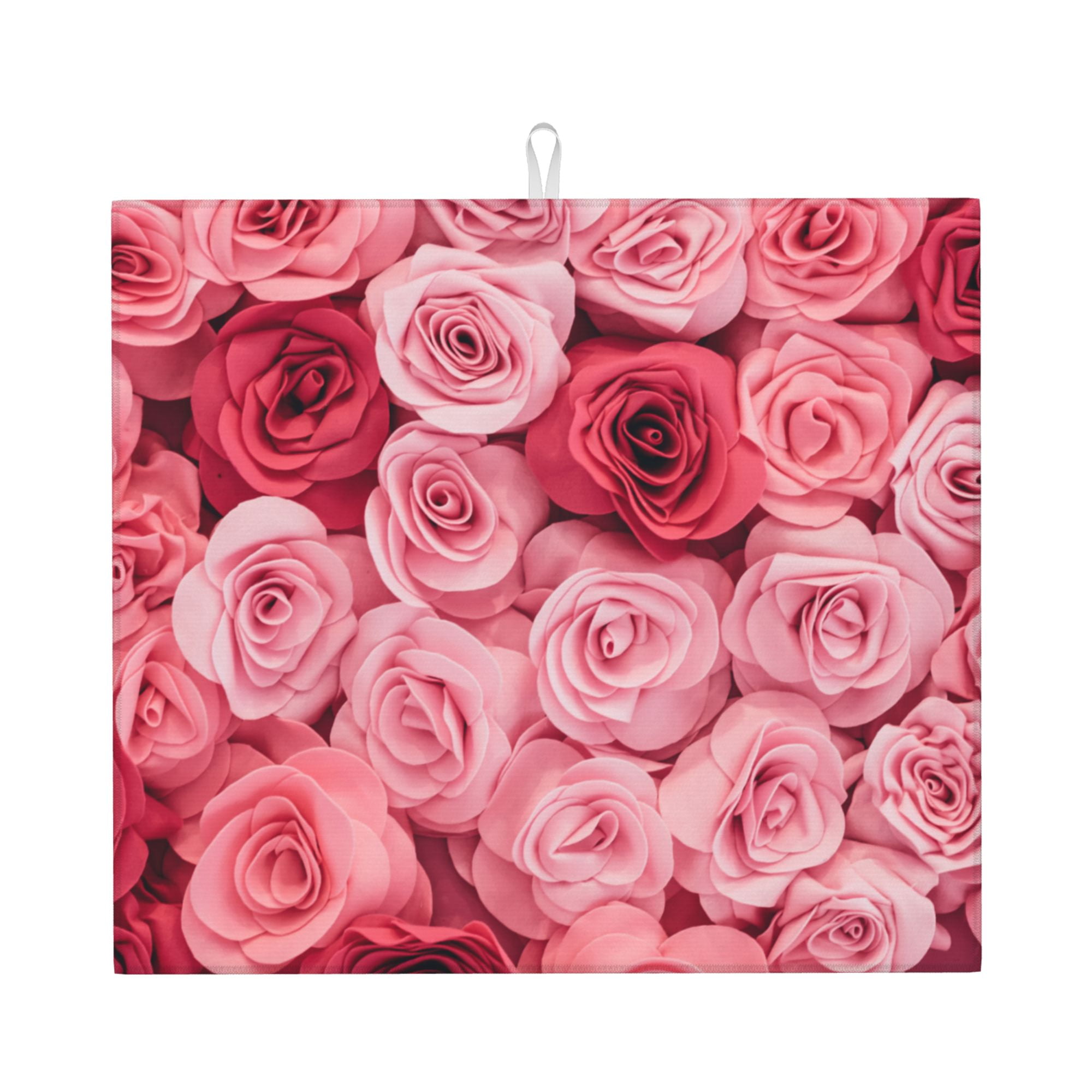 ZICANCN Dish Drying Mat for Kitchen Countertop, Pink Blooming Rose ...