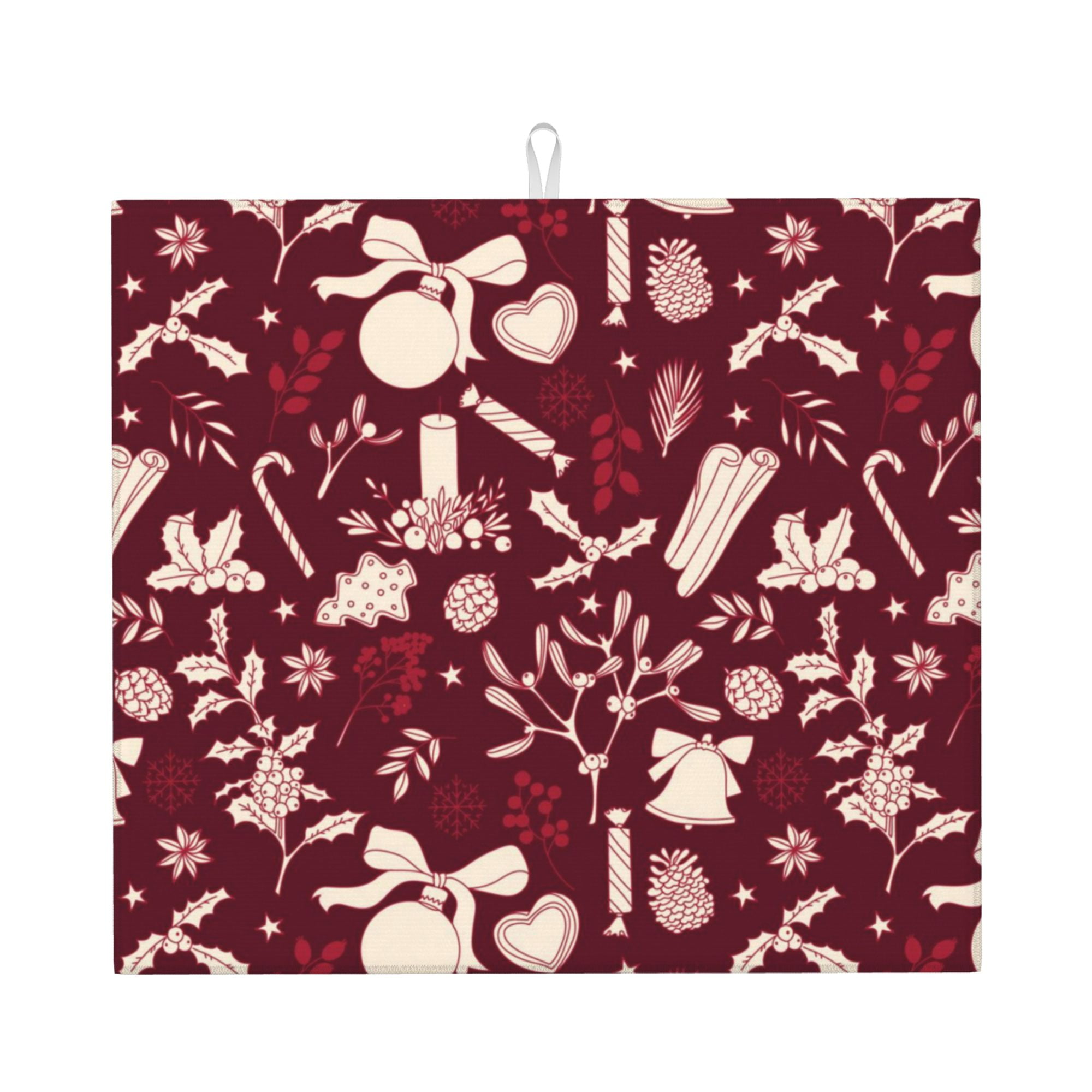 ZICANCN Dish Drying Mat for Kitchen Countertop, Red Holiday Decorations ...