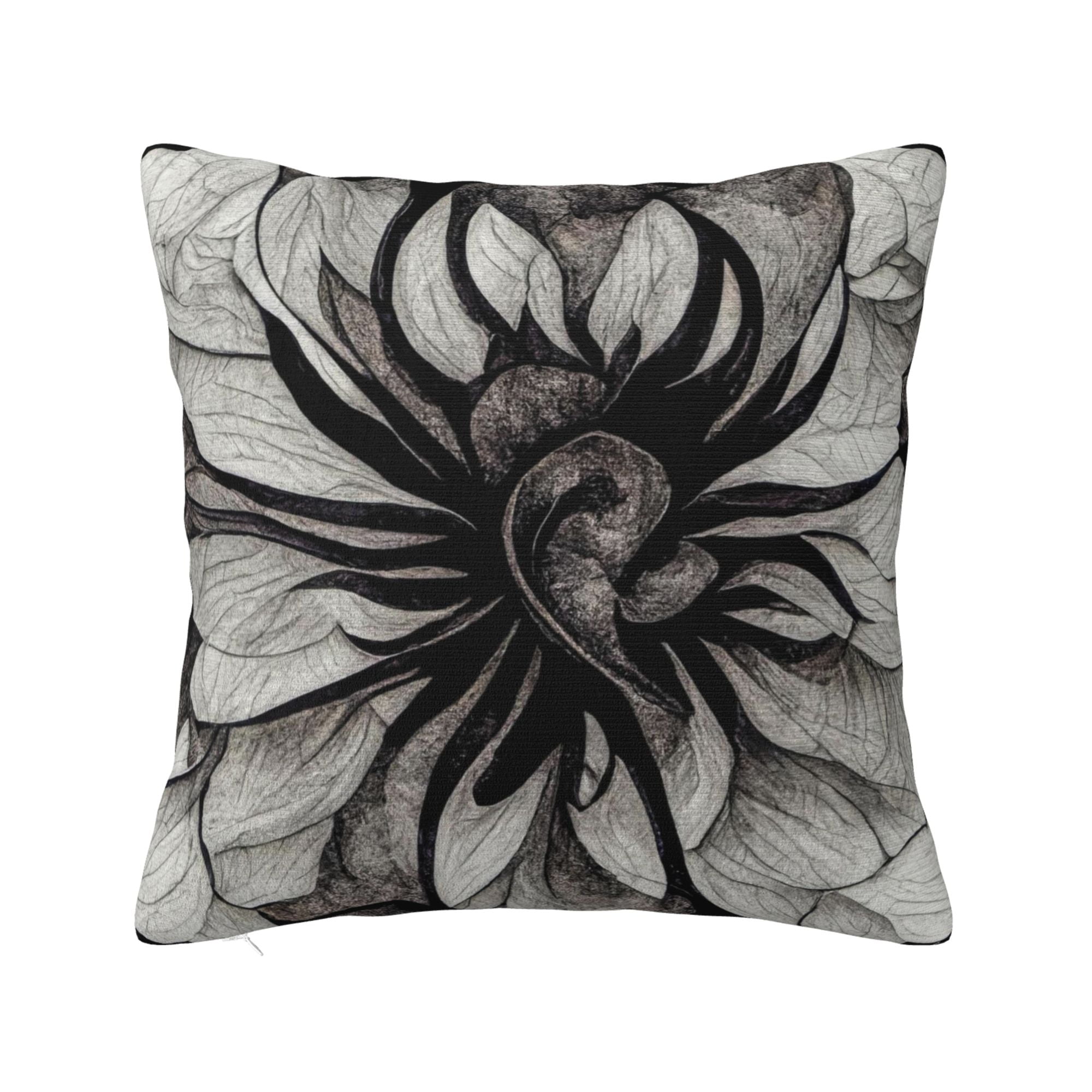 ZICANCN Flower Drawn Black Ink Creative Throw Pillow Covers, Bed Couch ...