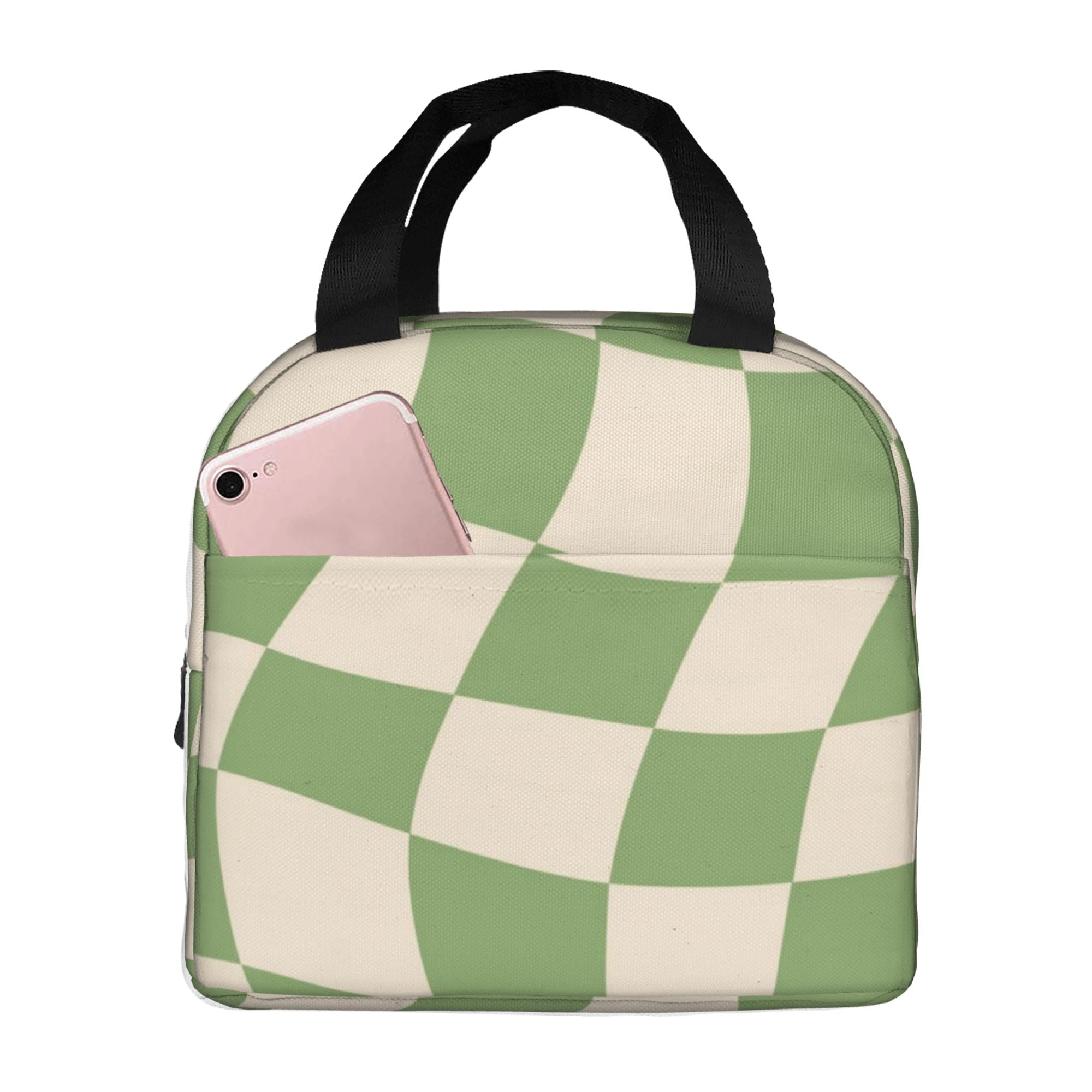 ZICANCN Insulated Lunch Bag for Women Men, Twisted Green Almond Squares ...