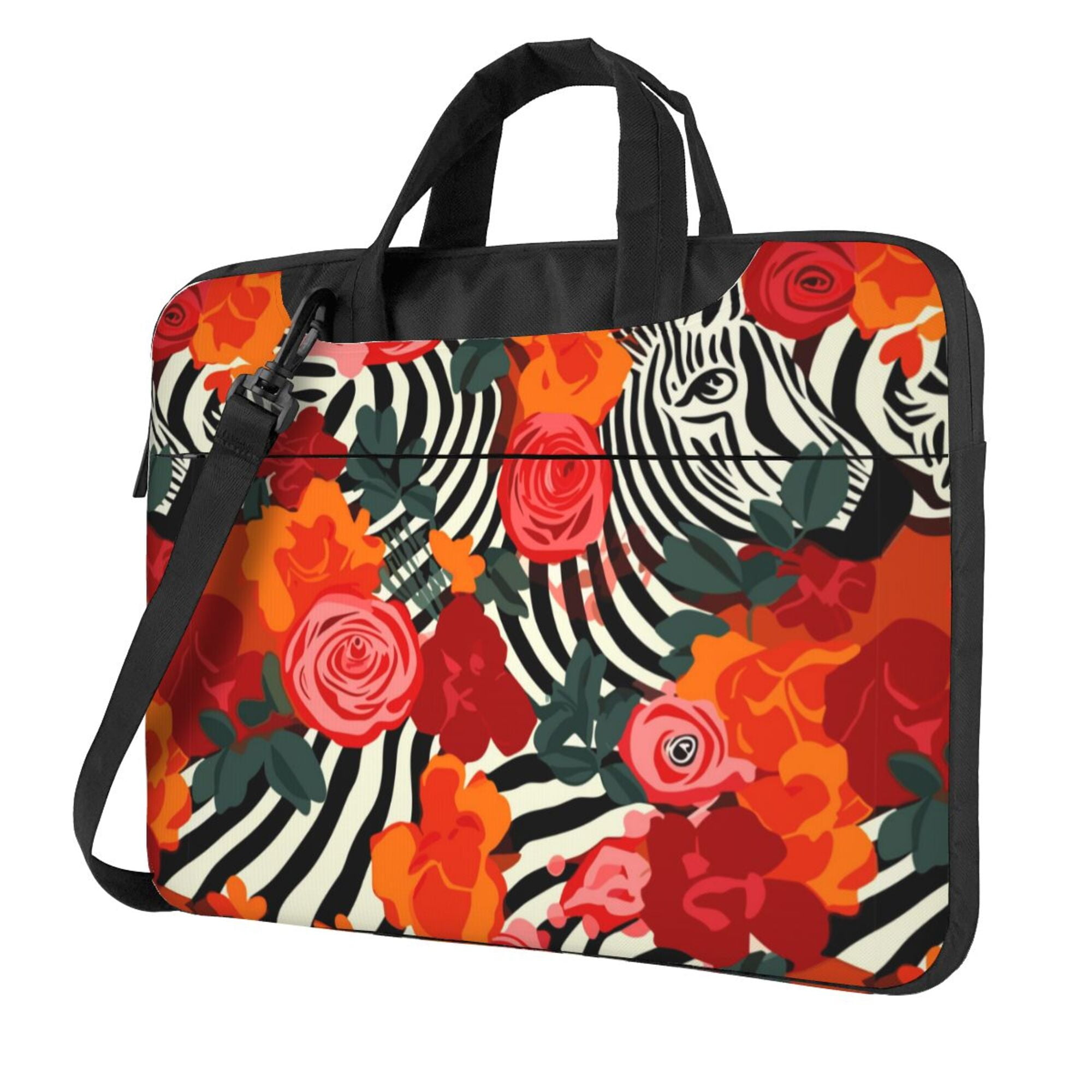 ZICANCN Laptop Case 14 inch, Blooming Roses Zebra Stripes Work Shoulder ...