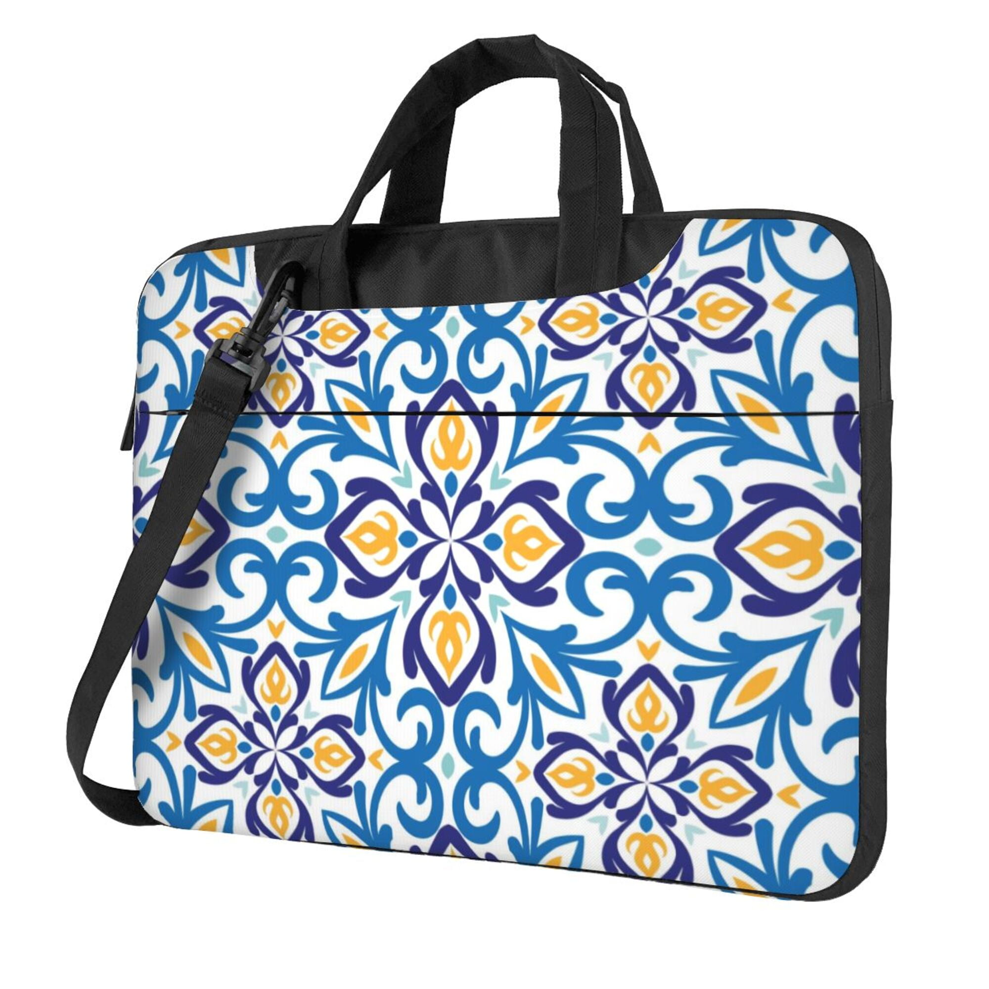 ZICANCN Laptop Case 14 inch, Blue Floral Motif Tribal Work Shoulder ...