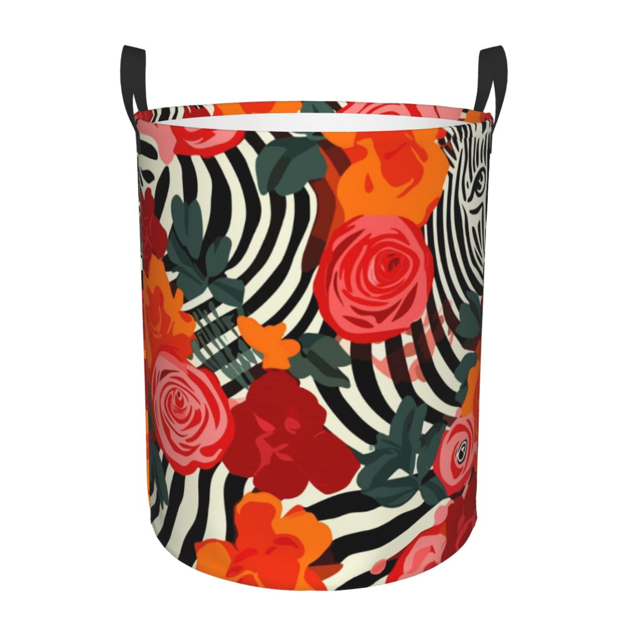 ZICANCN Laundry Basket Organizer, Blooming Roses Zebra Stripes ...