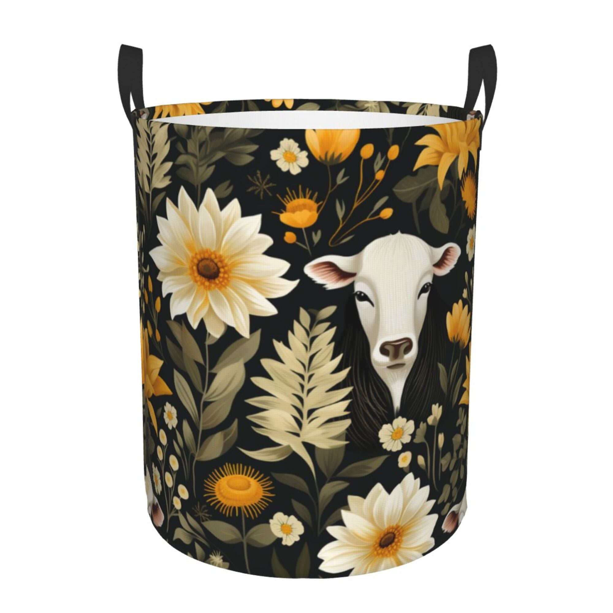 ZICANCN Laundry Basket Organizer, Cows Flowers Black Background ...
