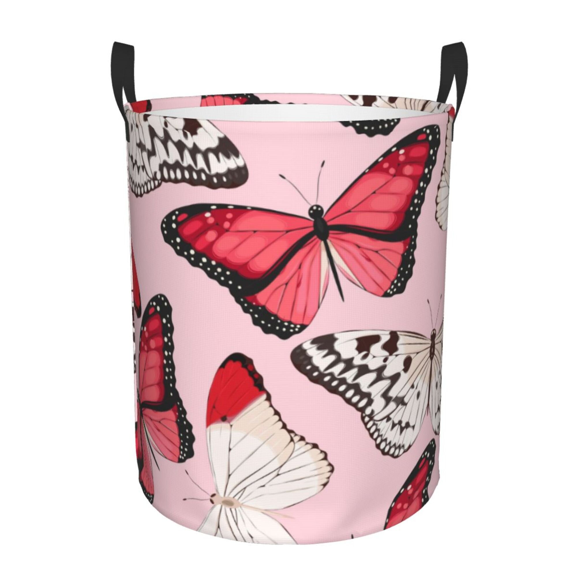 ZICANCN Laundry Basket Organizer, Red White Butterflies Pink Background ...