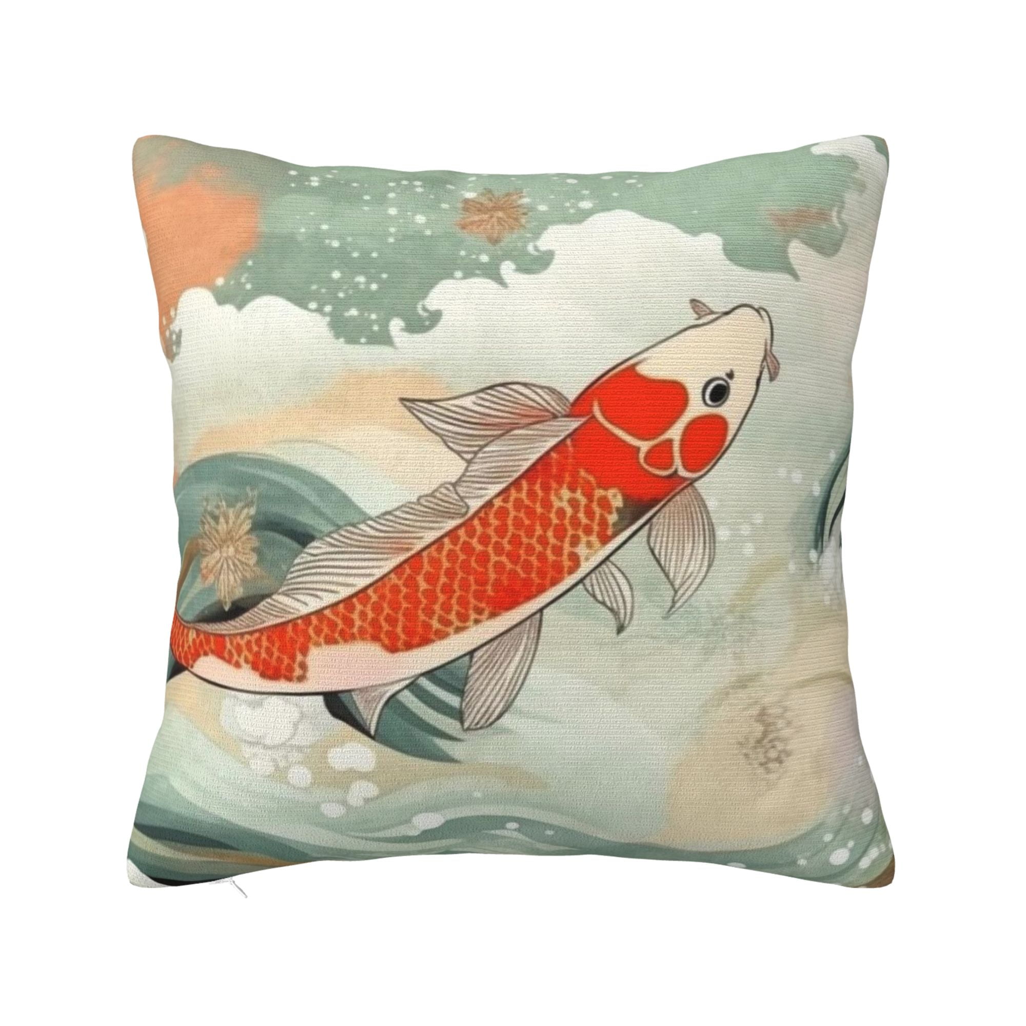 ZICANCN Oriental Japanese Abstract Koi-Fish Throw Pillow Covers, Bed Couch Sofa Knit Decorative ...