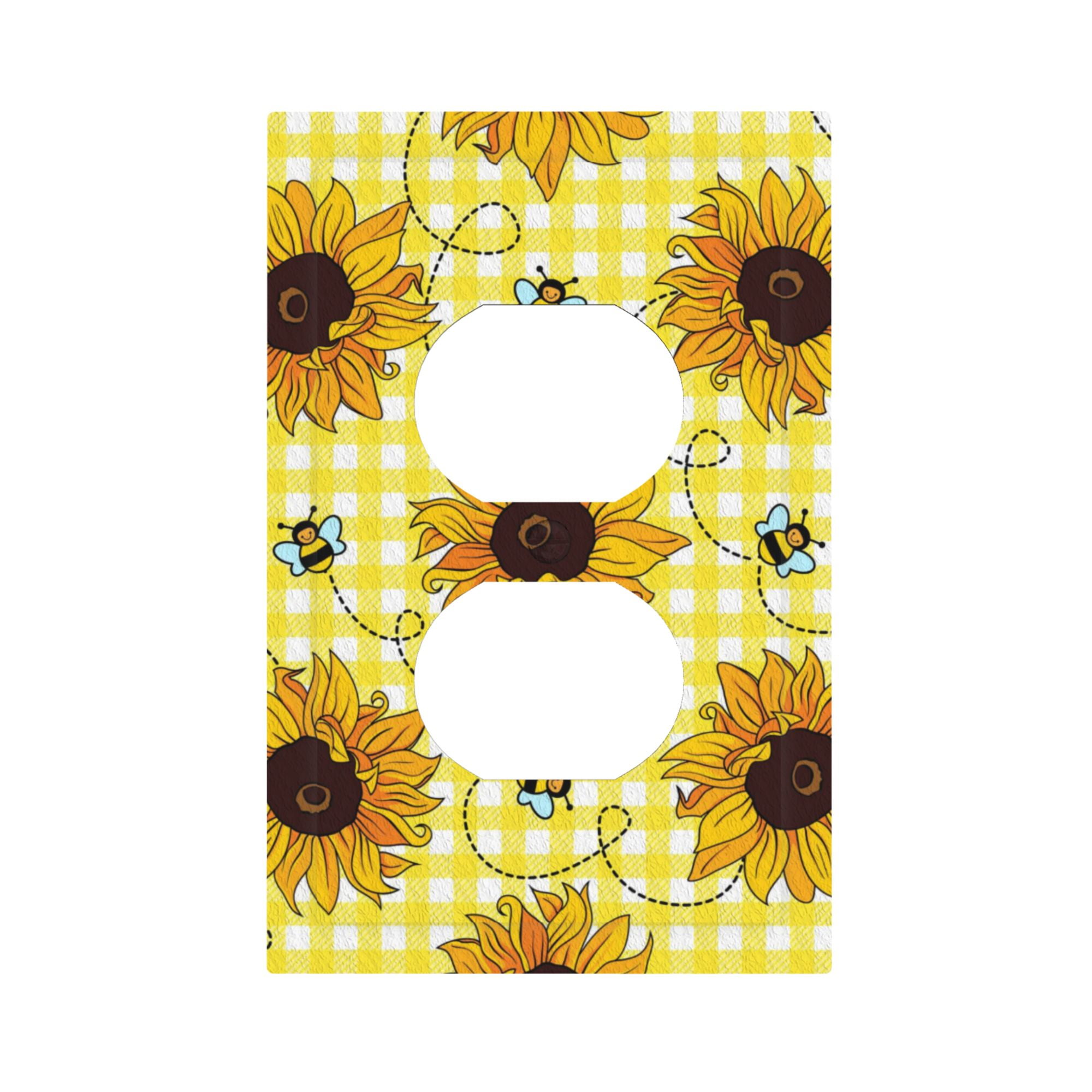 ZICANCN Outlet Covers Wall Plate, Abstract Sunflower Floral Checked ...