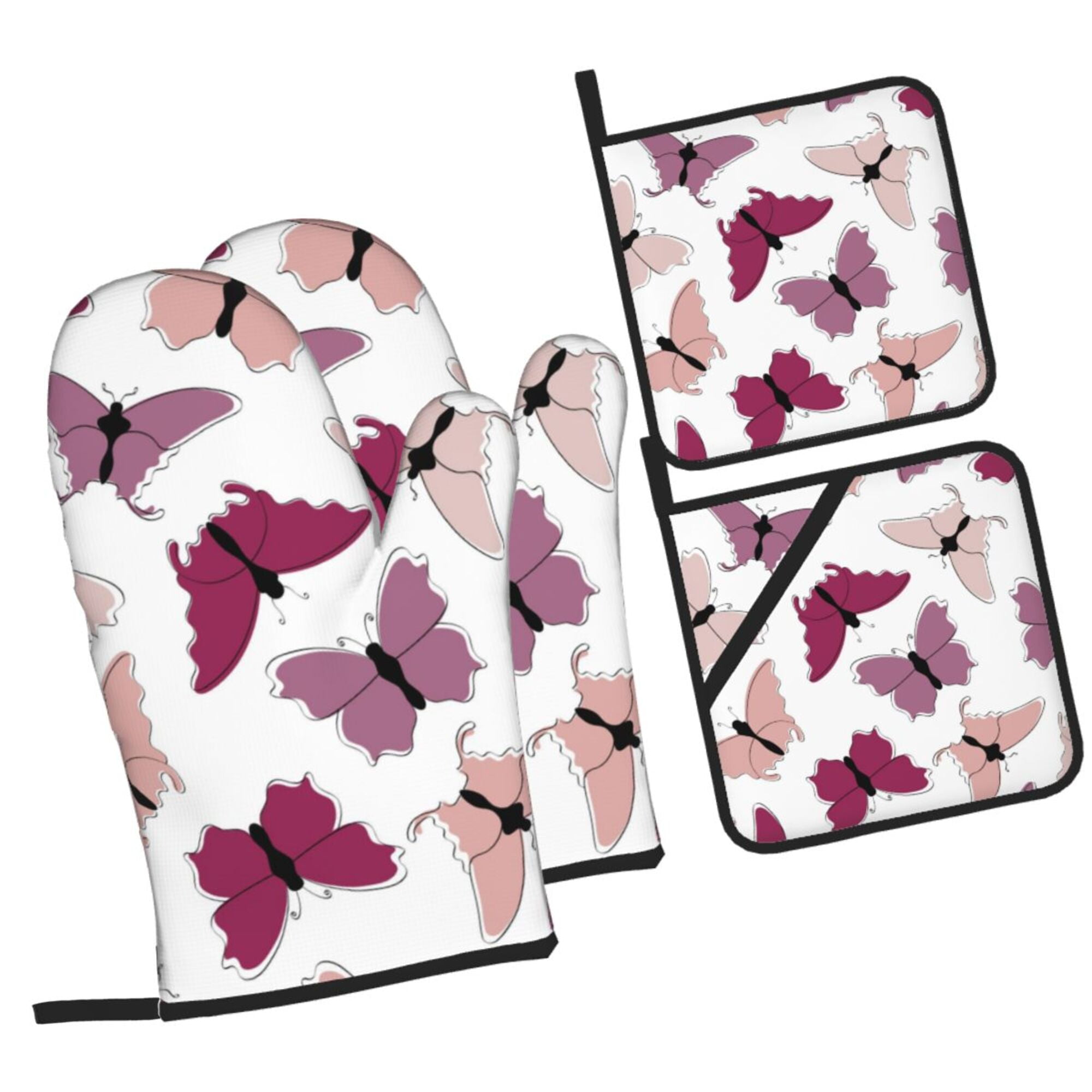 ZICANCN Oven Mitts and Pot Holders Sets, Pink Butterflies Seamless ...