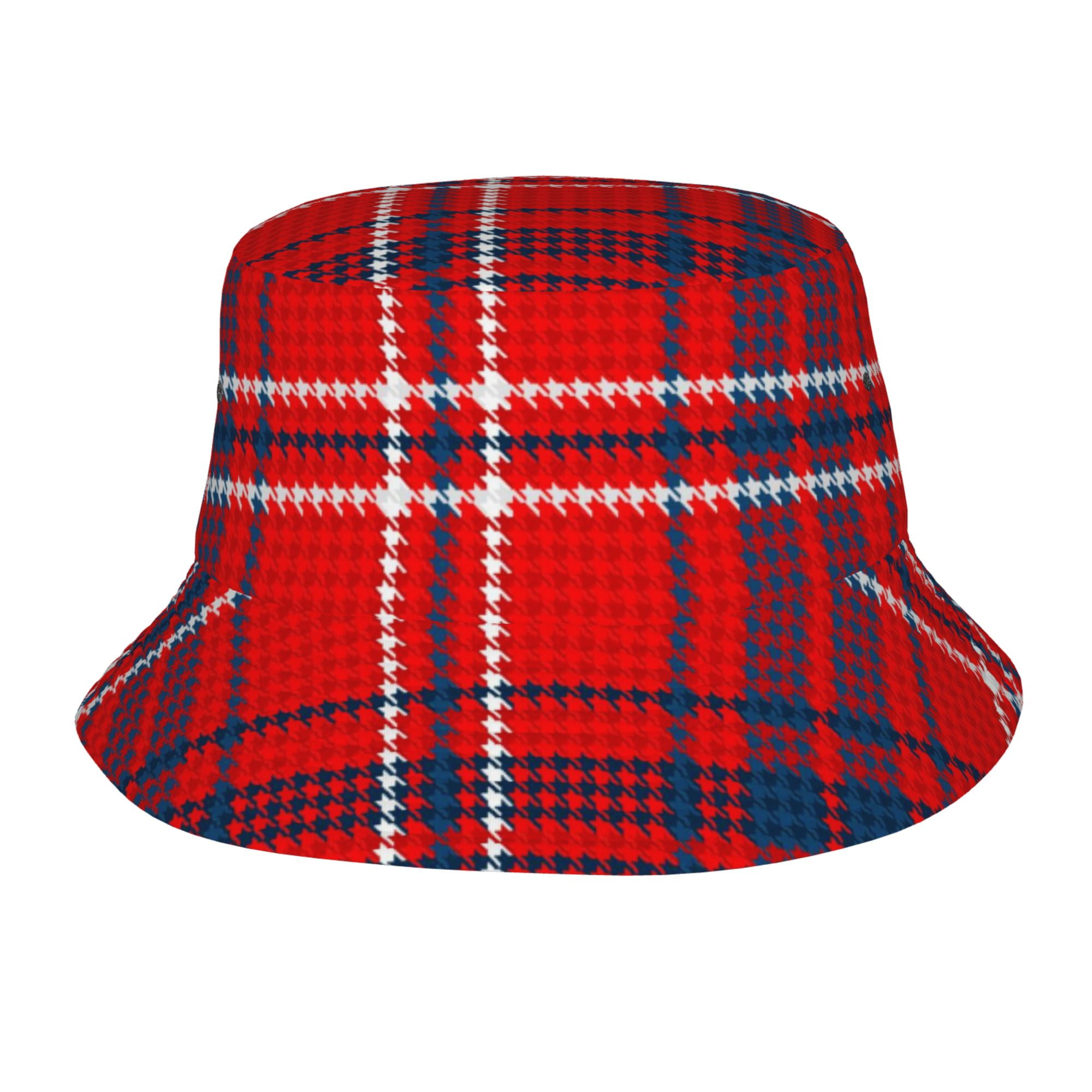 ZICANCN Red Blue Checkered Stripes Bucket Hat , Unisex Print Double ...