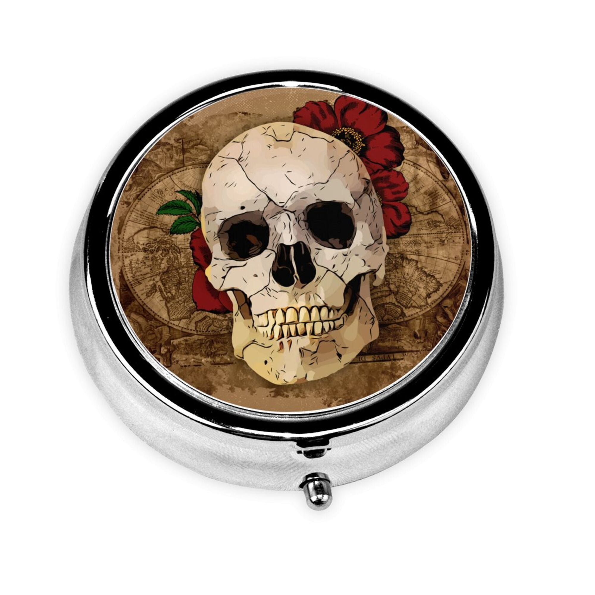 ZICANCN Round Pill Box Organizer with 3 Compartment, Cupid Skull ...