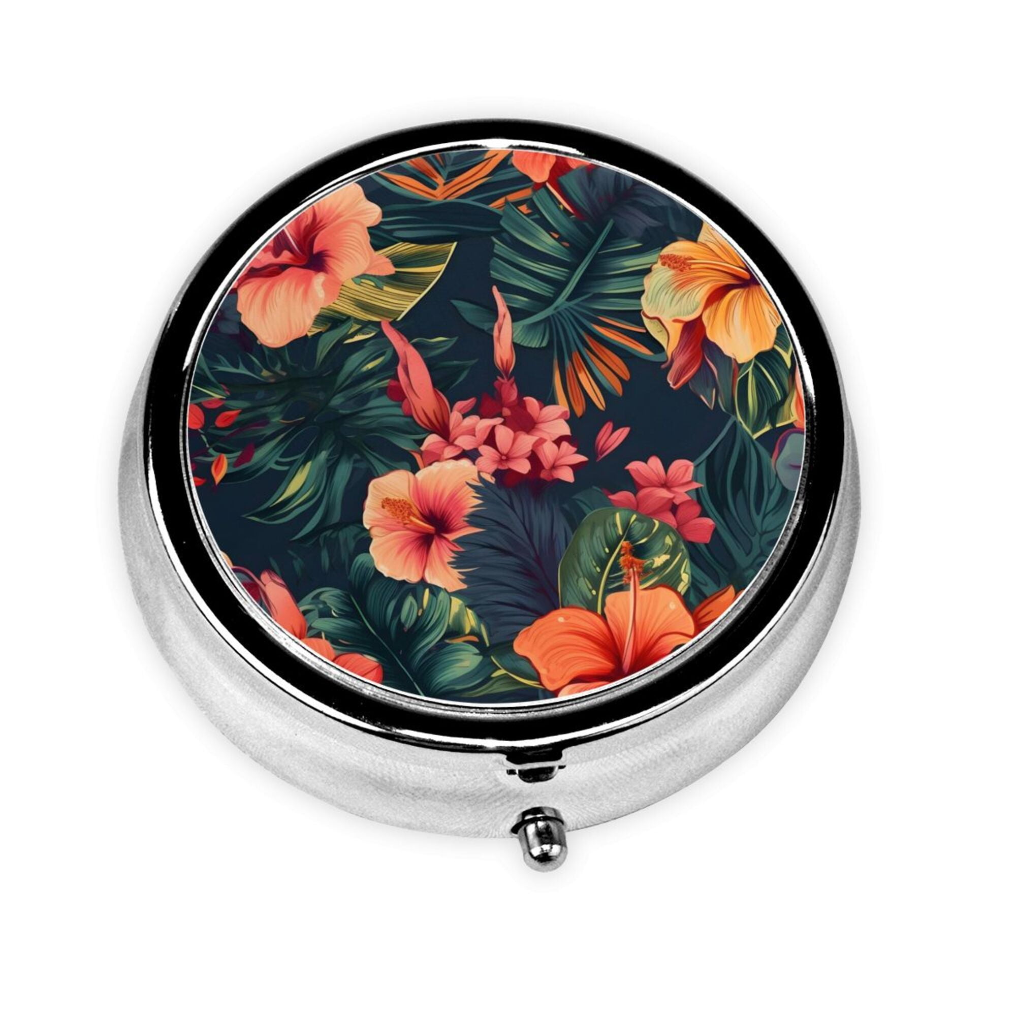 ZICANCN Round Pill Box Organizer with 3 Compartment, Tropical Flower ...