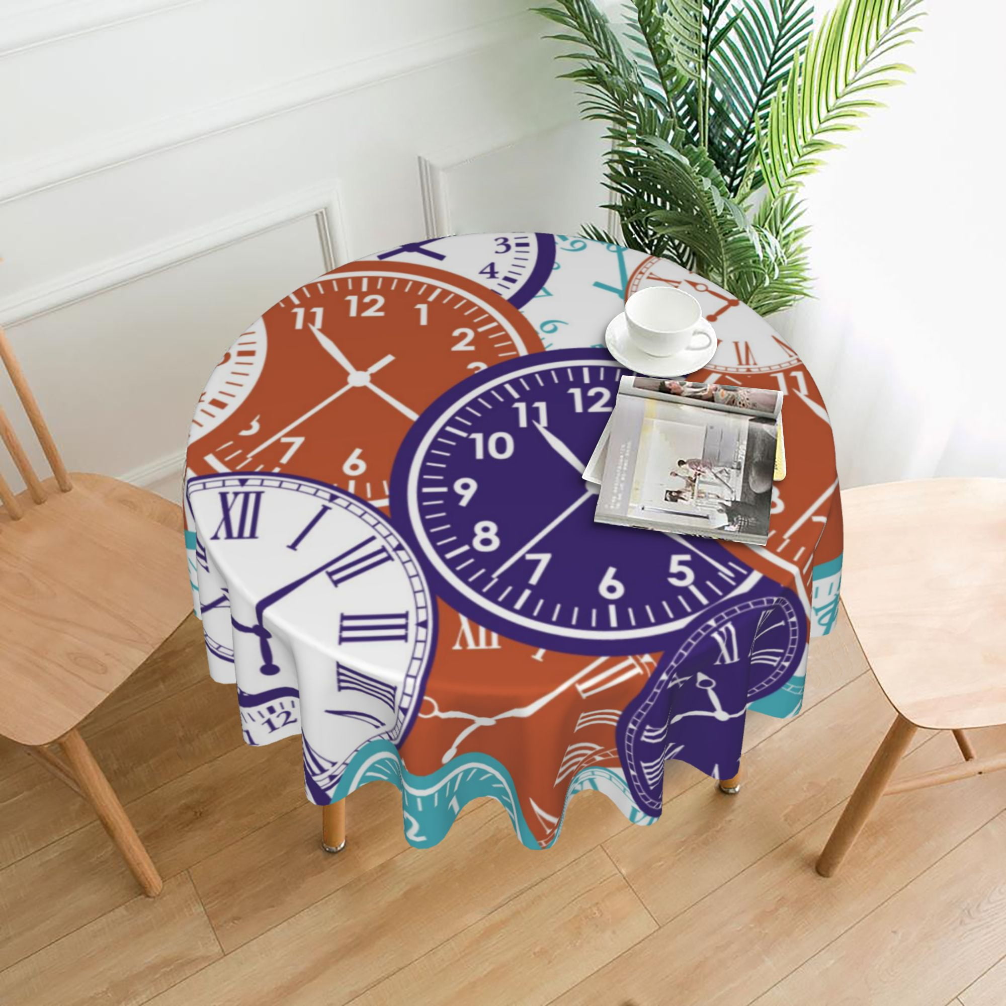 ZICANCN Round Table Cloths 60 Inch, Abstract Coloured Seamless Clocks ...