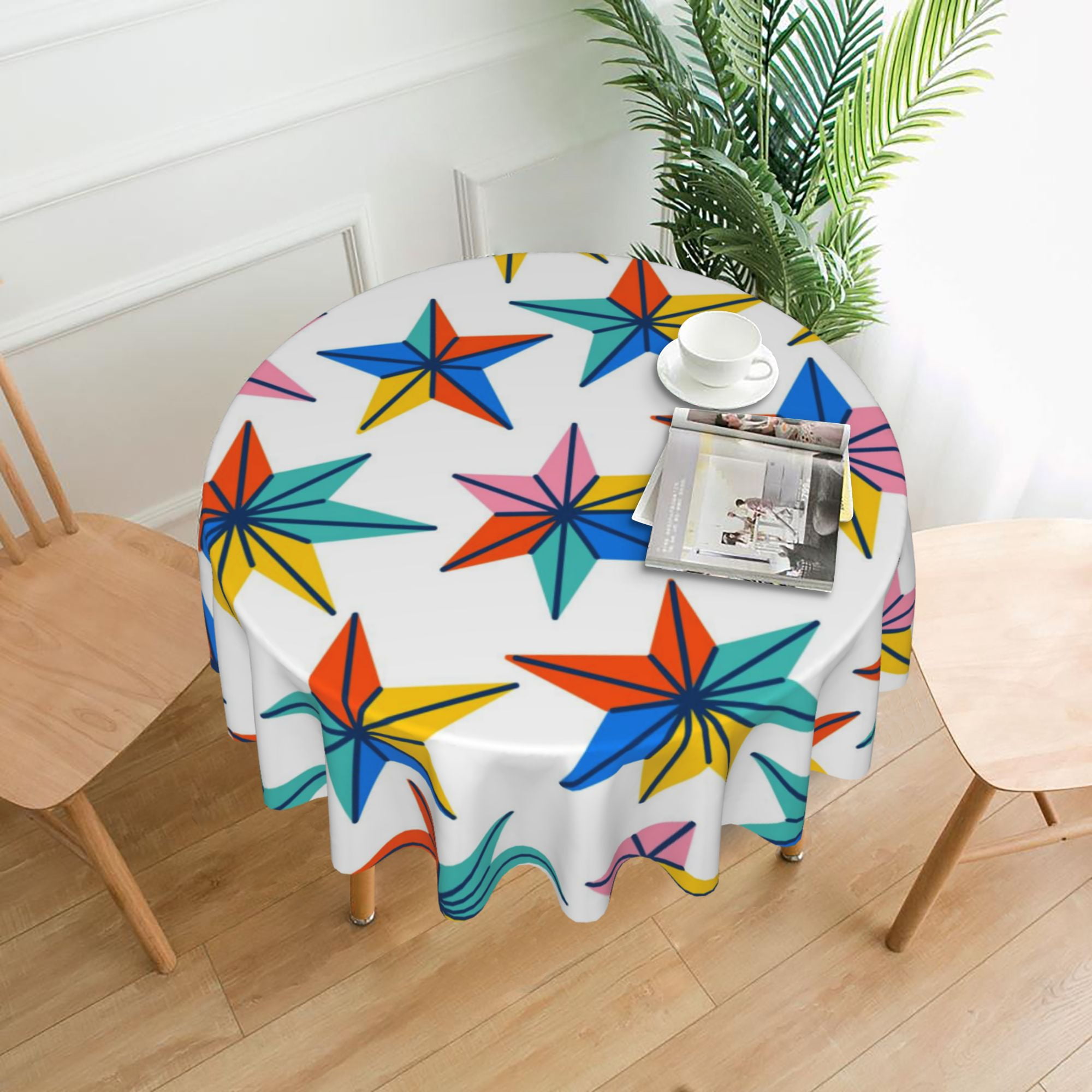 ZICANCN Round Table Cloths 60 Inch, Cartoon Doodle Colorful Stars Table ...