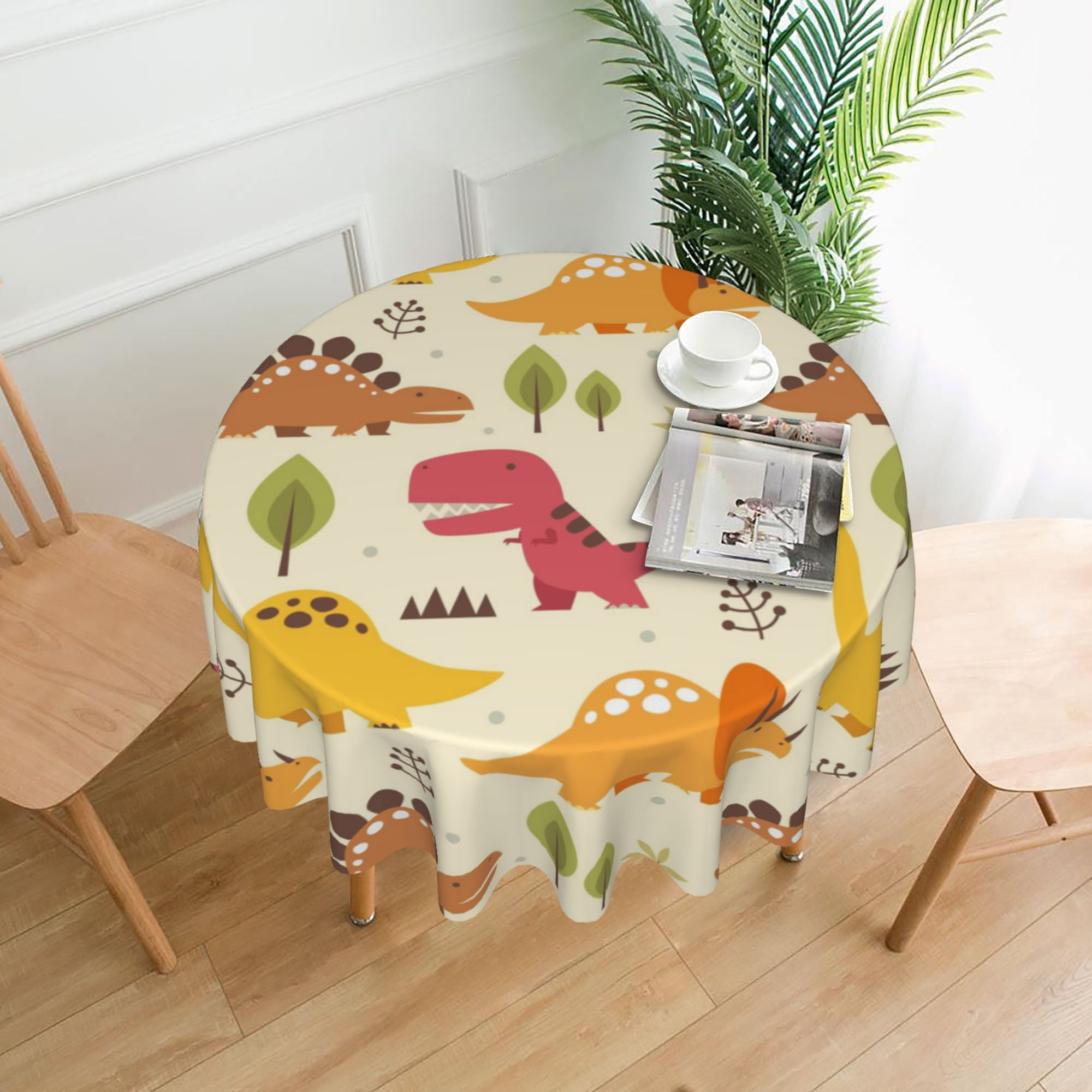 ZICANCN Round Table Cloths 60 Inch, Cartoon Fun Colorful Dinosaurs ...