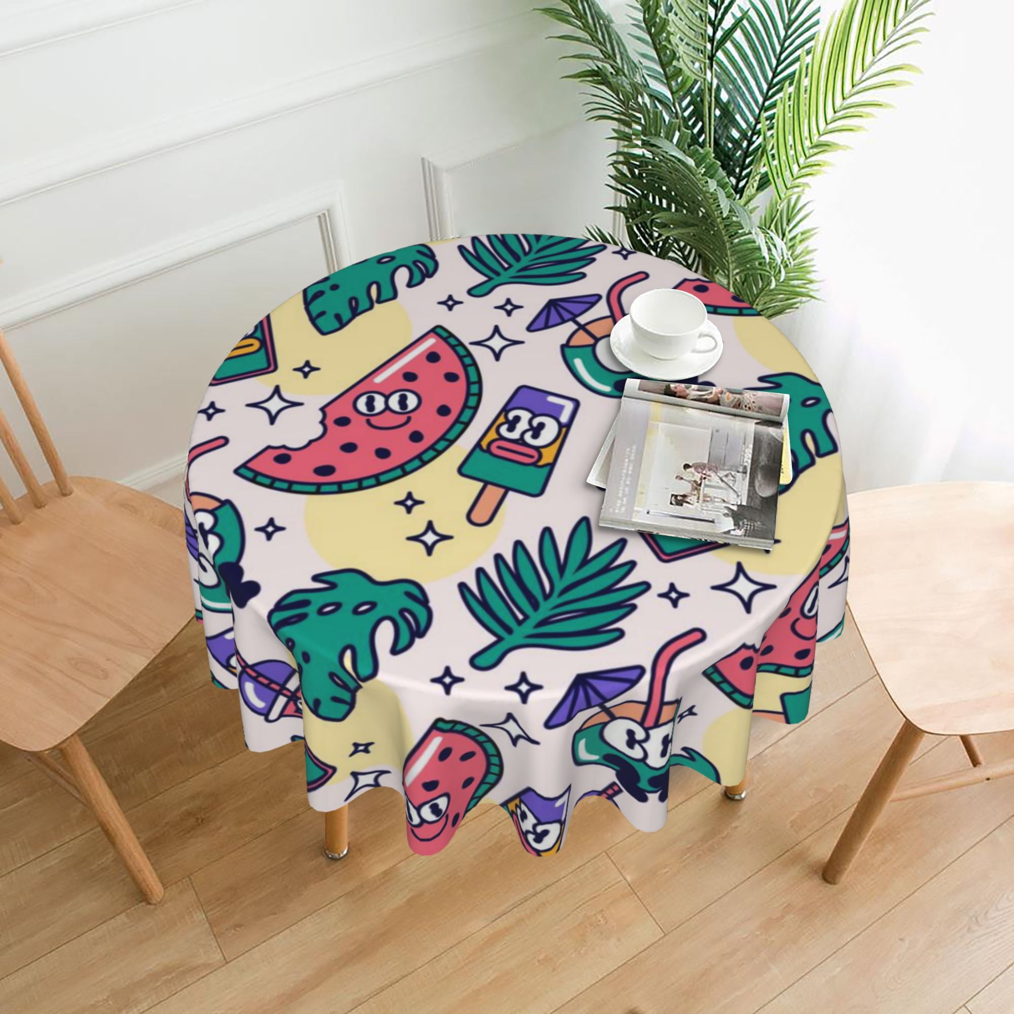 ZICANCN Round Table Cloths 60 Inch, Cool Cartoon Watermelon Ice Cream ...
