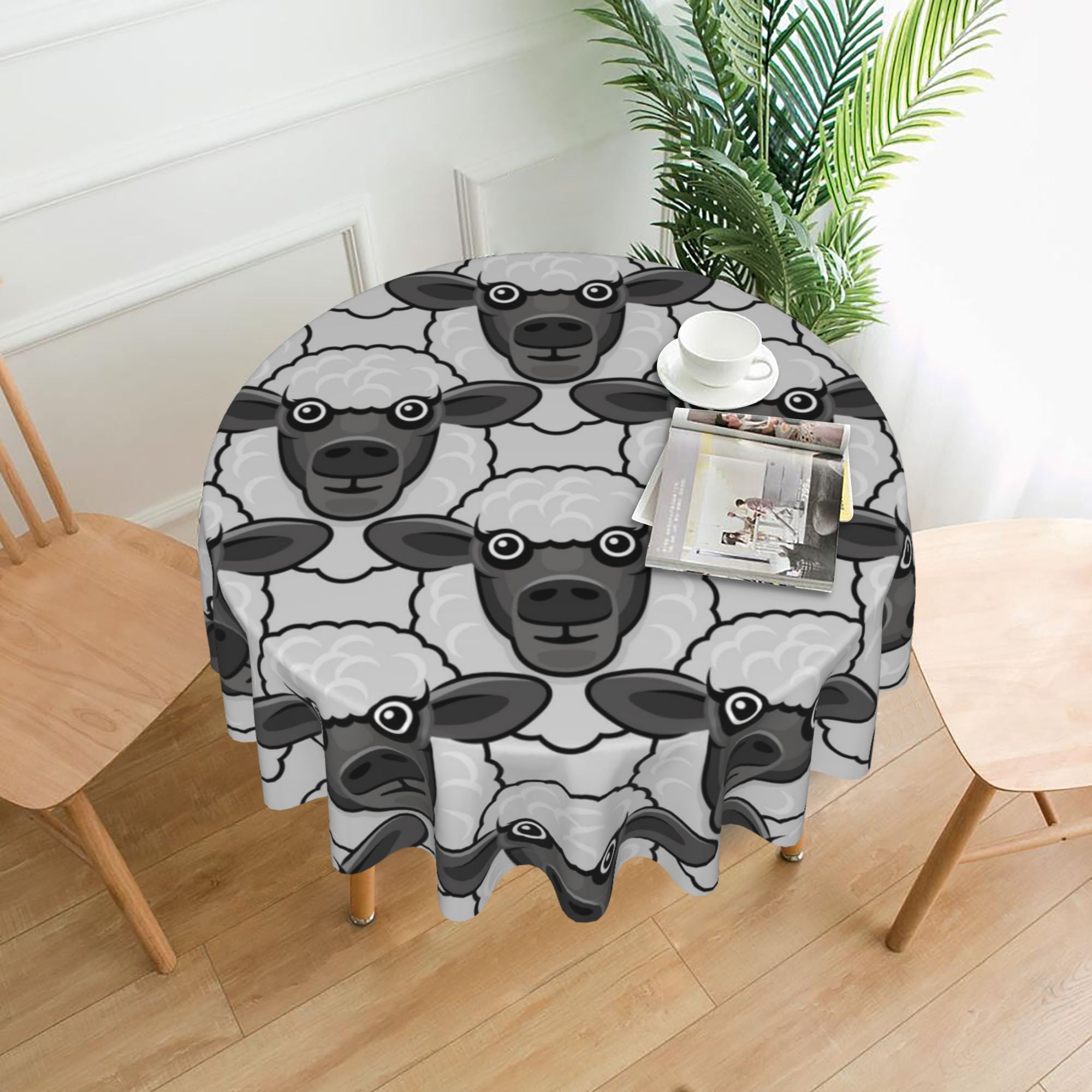 ZICANCN Round Table Cloths 60 Inch, Cute Black Nature Sheep Face Table ...
