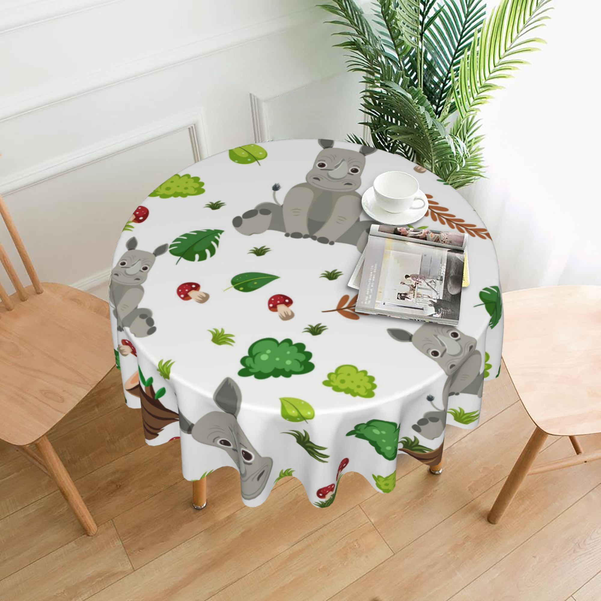 ZICANCN Round Table Cloths 60 Inch, Cute Cartoon Rhinoceros Art Table ...
