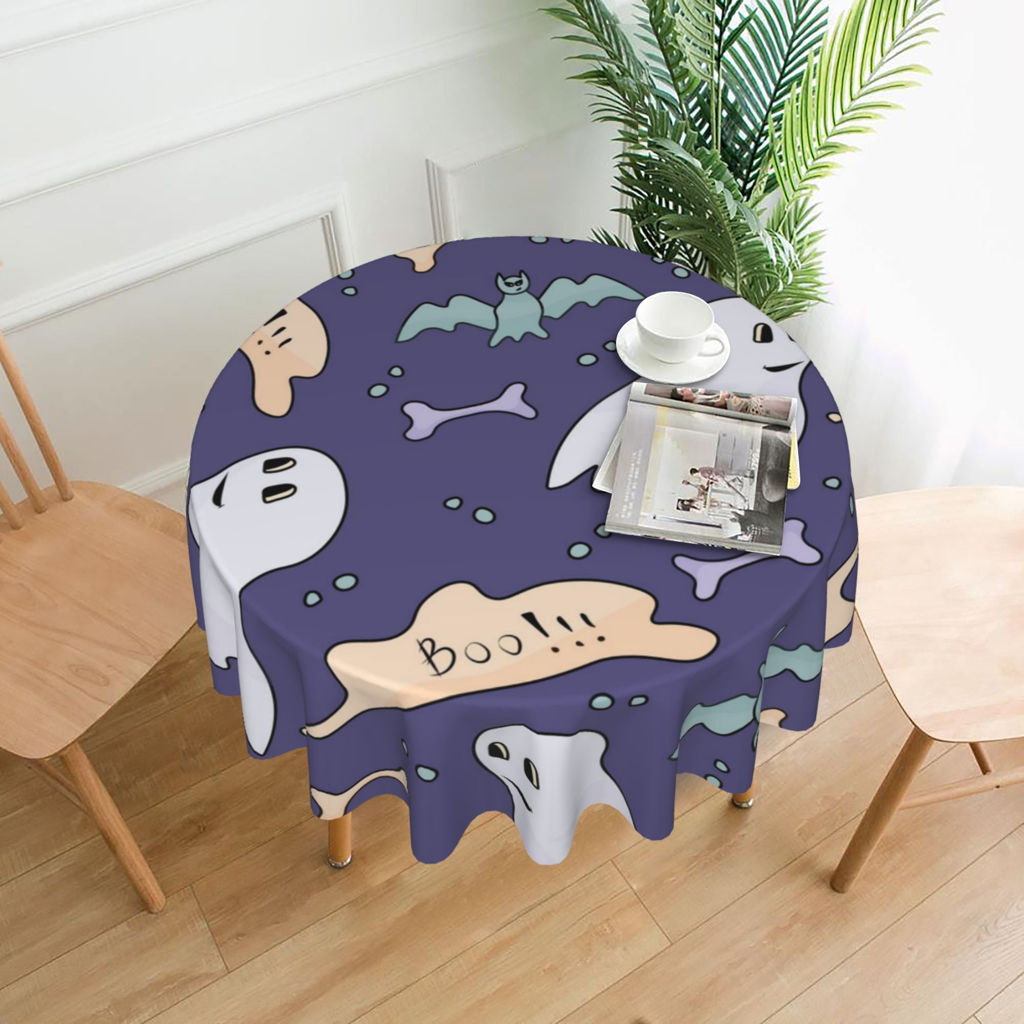 ZICANCN Round Table Cloths 60 Inch, Cute Ghost Funny Bat Table Cover ...